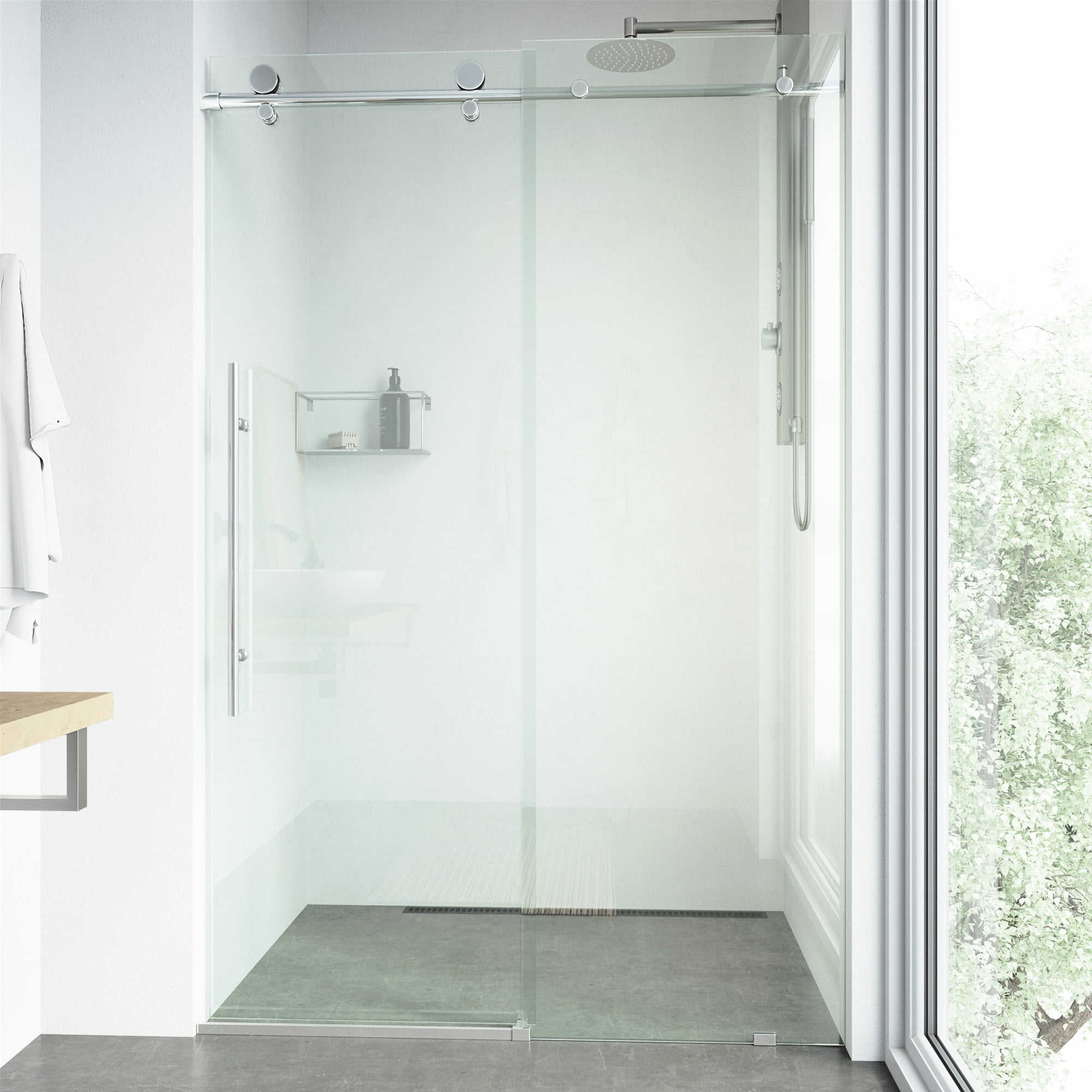 Vigo VG6021CHCL6476 Elan E-Class 76" High X 64" Wide Sliding Frameless ...