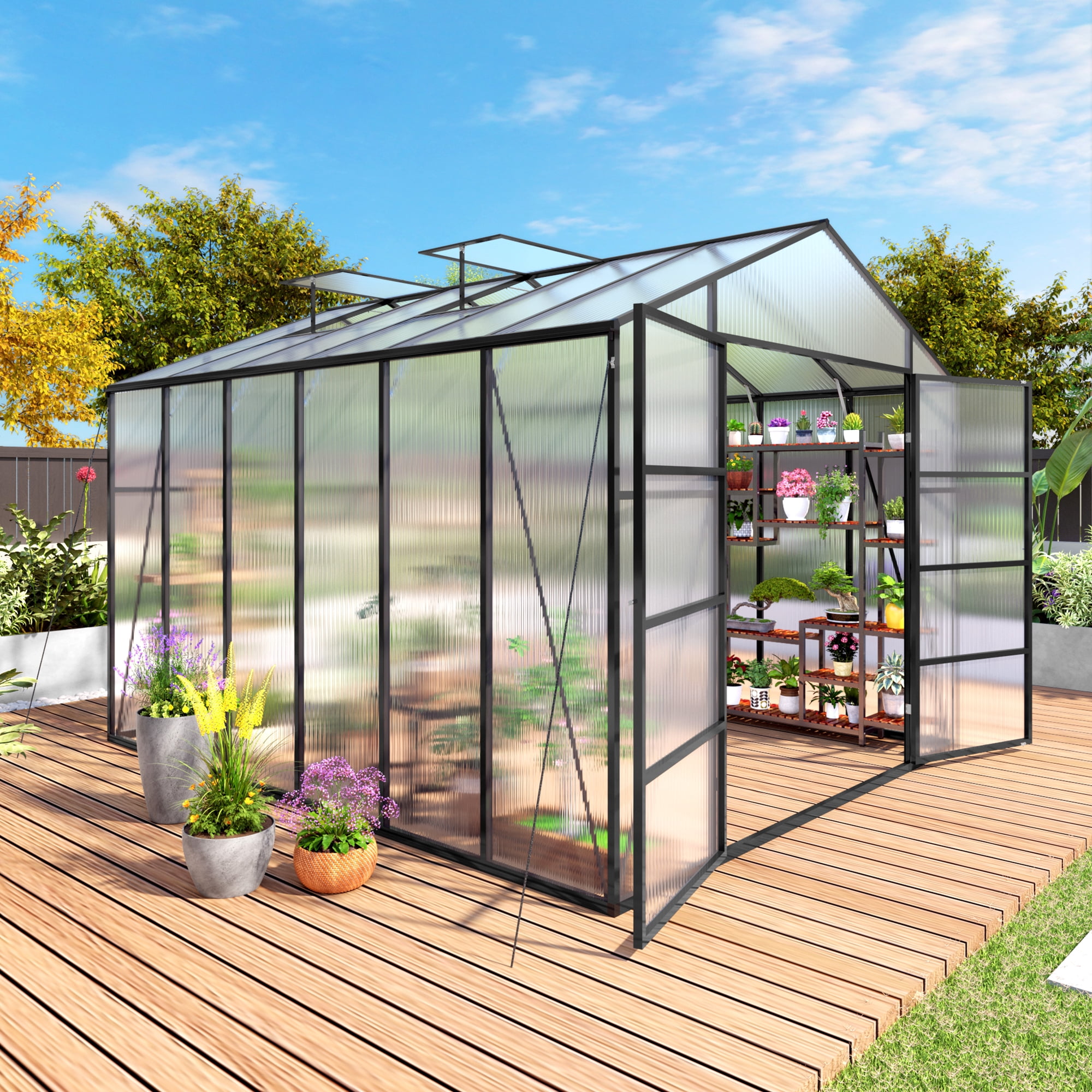 Vigo huseeo 10x12FT Large Walk-in Greenhouse, Polycarbonate Greenhouse ...