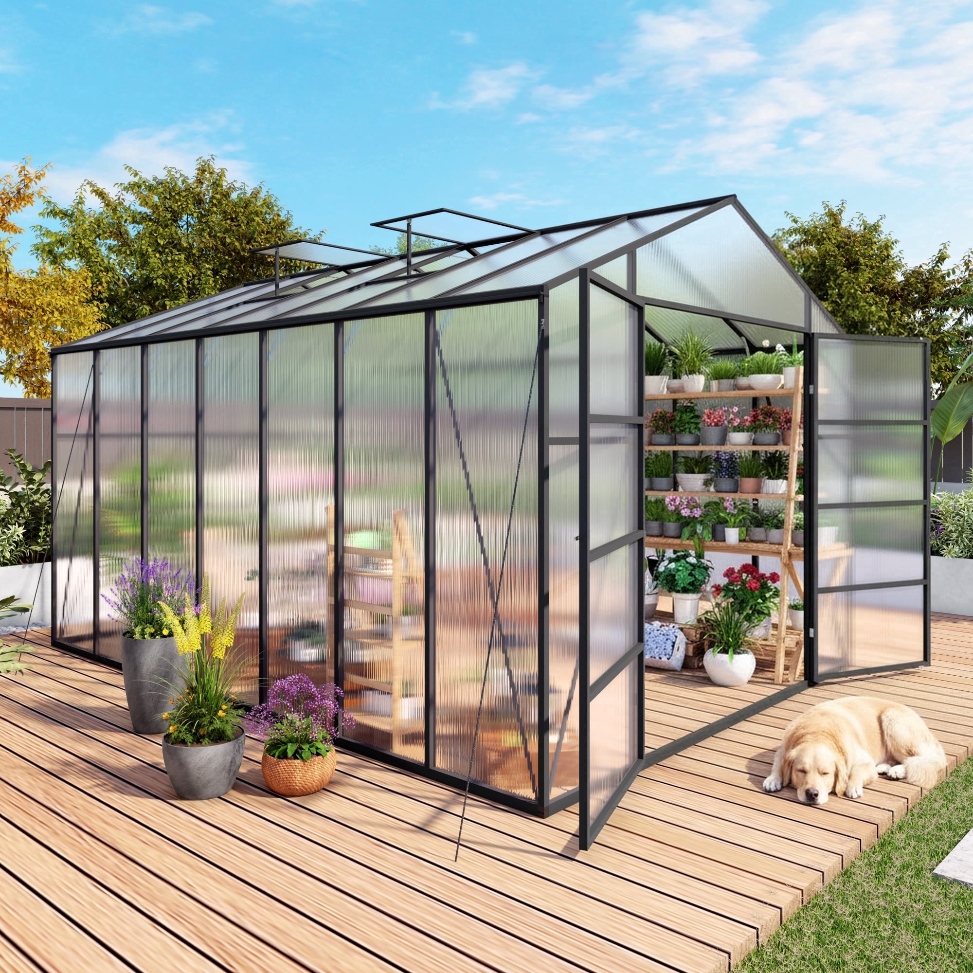 Vigo huseeo 10x14FT Large Walk-in Greenhouse, Polycarbonate Greenhouse ...
