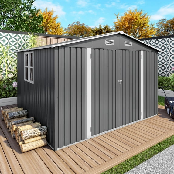 Vigo huseeo 10x8FT Metal Outdoor Storage Shed with Window, Garden Tool ...