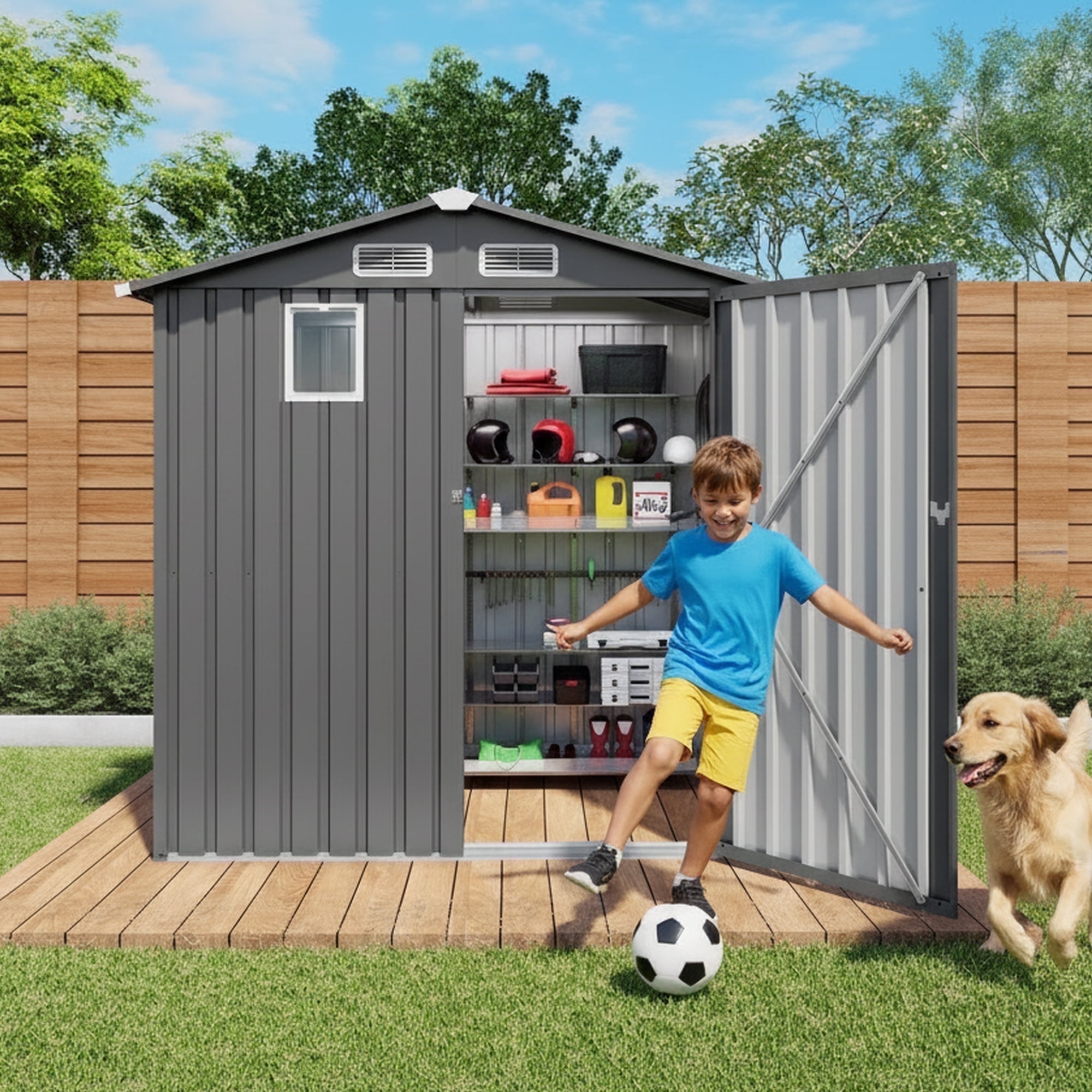 Vigo huseeo 6x3.6FT Outdoor Storage Shed with Window, Metal Tool Shed ...