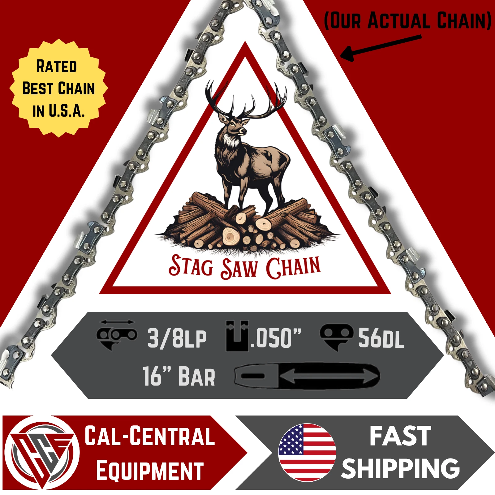 Vigor - Chainsaw Chain For 16 Inch Bar .050 Gauge 3/8 Pitch 56 Dl ...