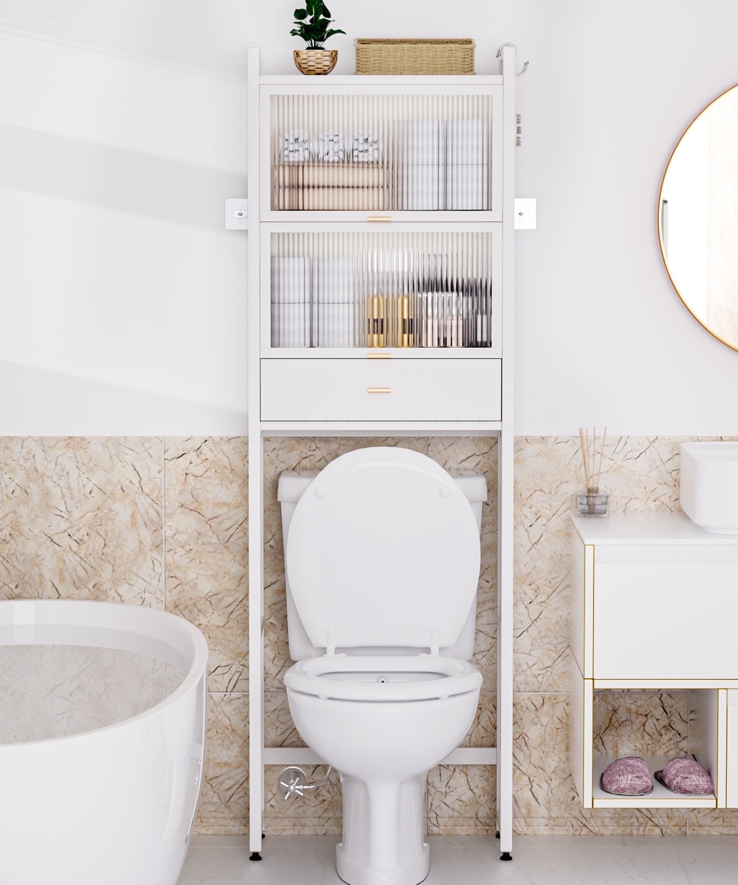VigorPro Over the Toilet Freestanding Bamboo Storage Cabinet with ...