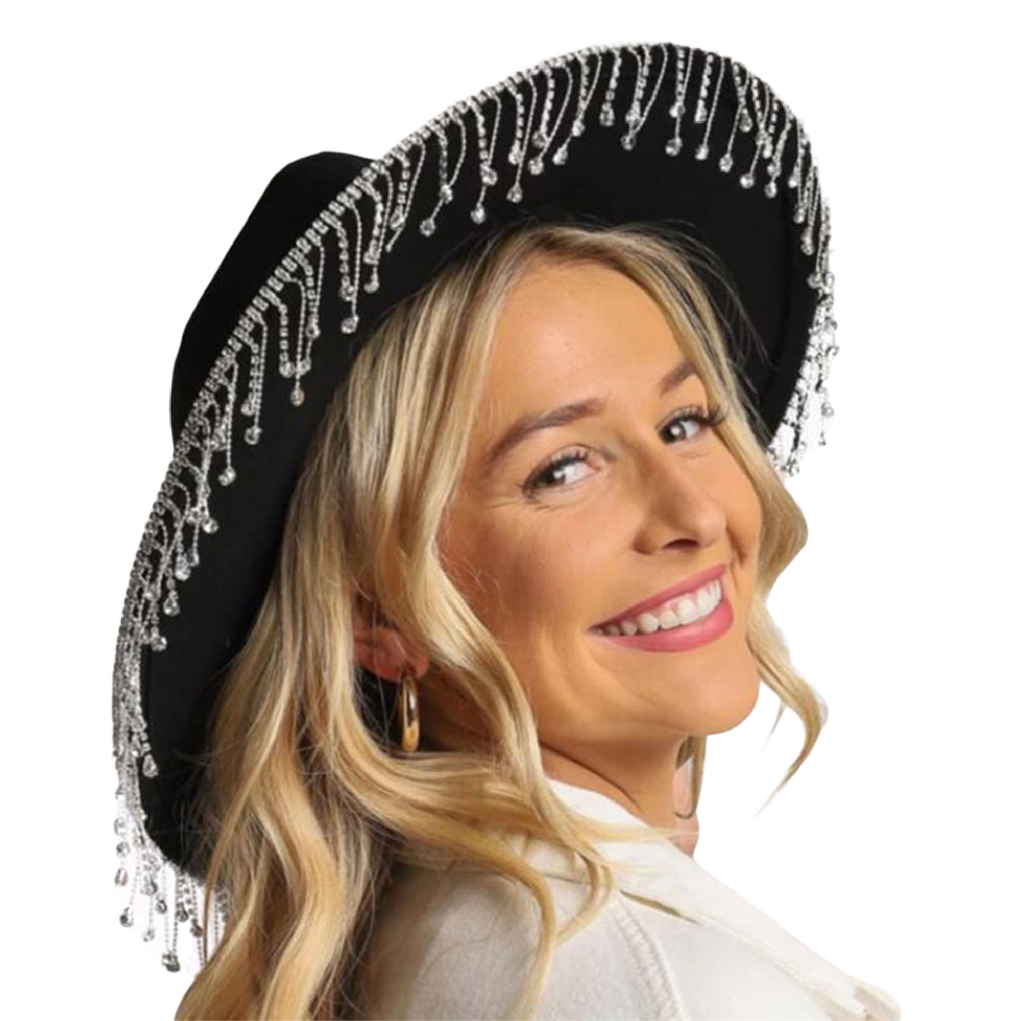 Vigorbear Cowboy Hat for Women Fancy Rhinestones Tassels Cowgirl Hat ...