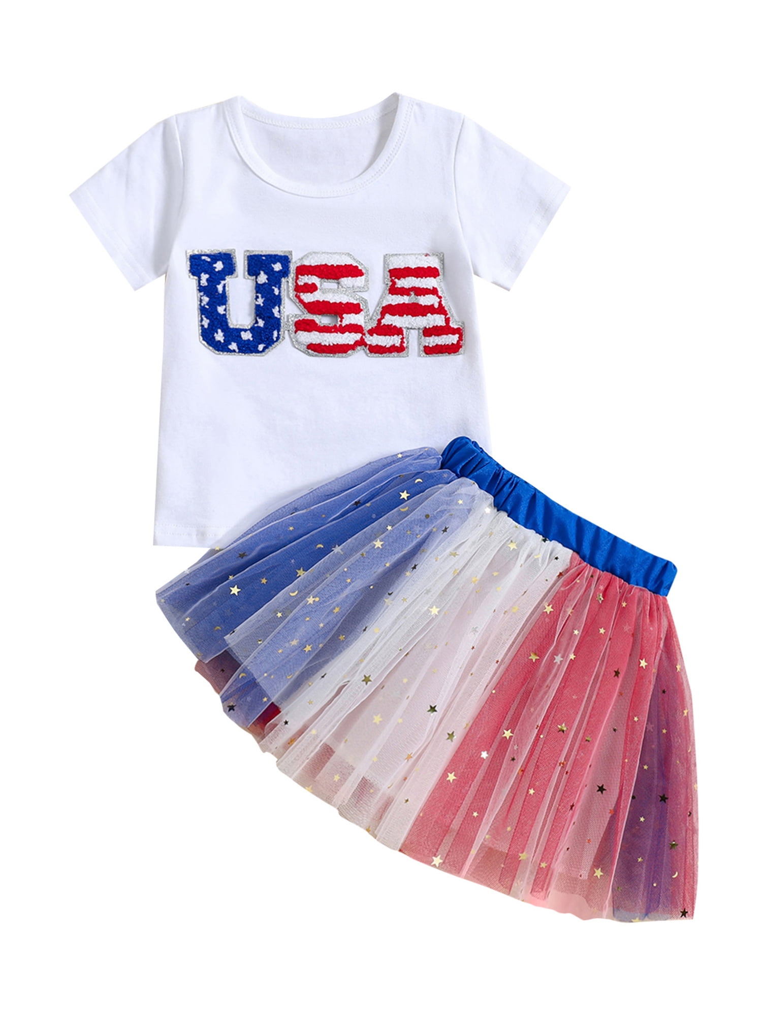 Vigorbear Toddler Girl's USA Print Short Sleeve T-Shirt Tulle Skirt ...