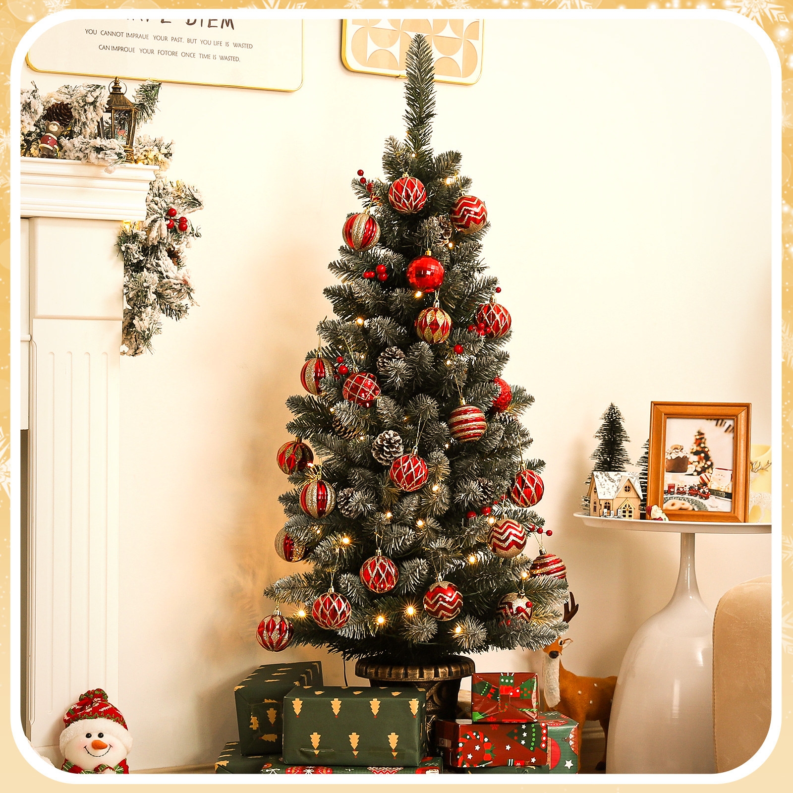 VigorPro 4ft Pre-Lit Artificial Christmas Tree, Mini Trees with Gold ...
