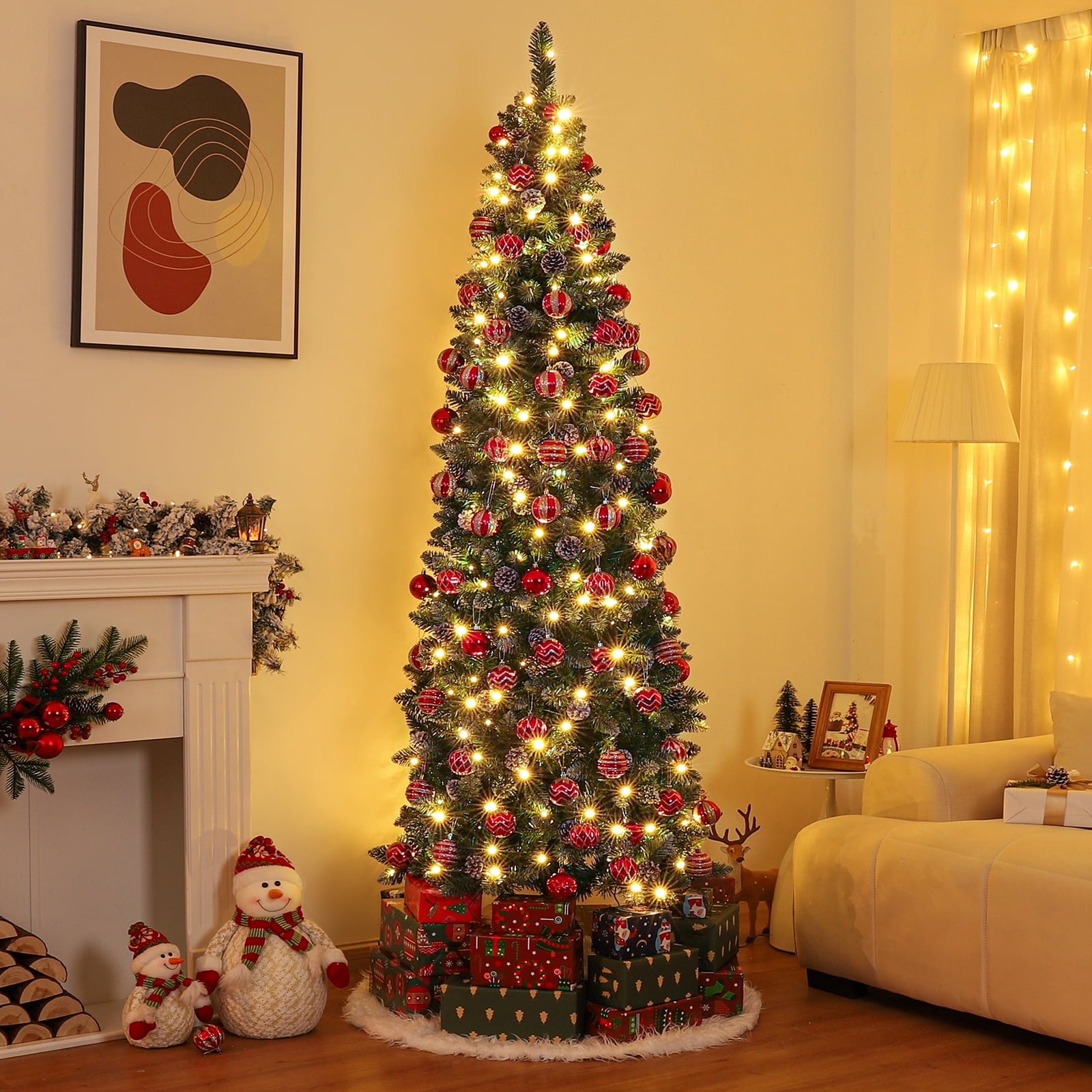 VigorPro 5ft Pre-Lit Slim Pencil Christmas Tree with Snow Flocking ...