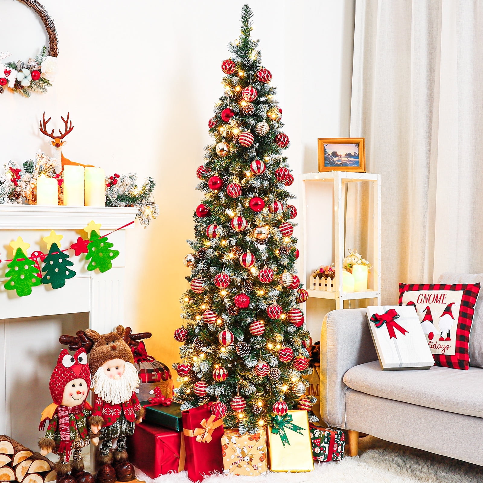 VigorPro 6ft Pre-Lit Slim Christmas Tree with Snow Flocking & Pine ...
