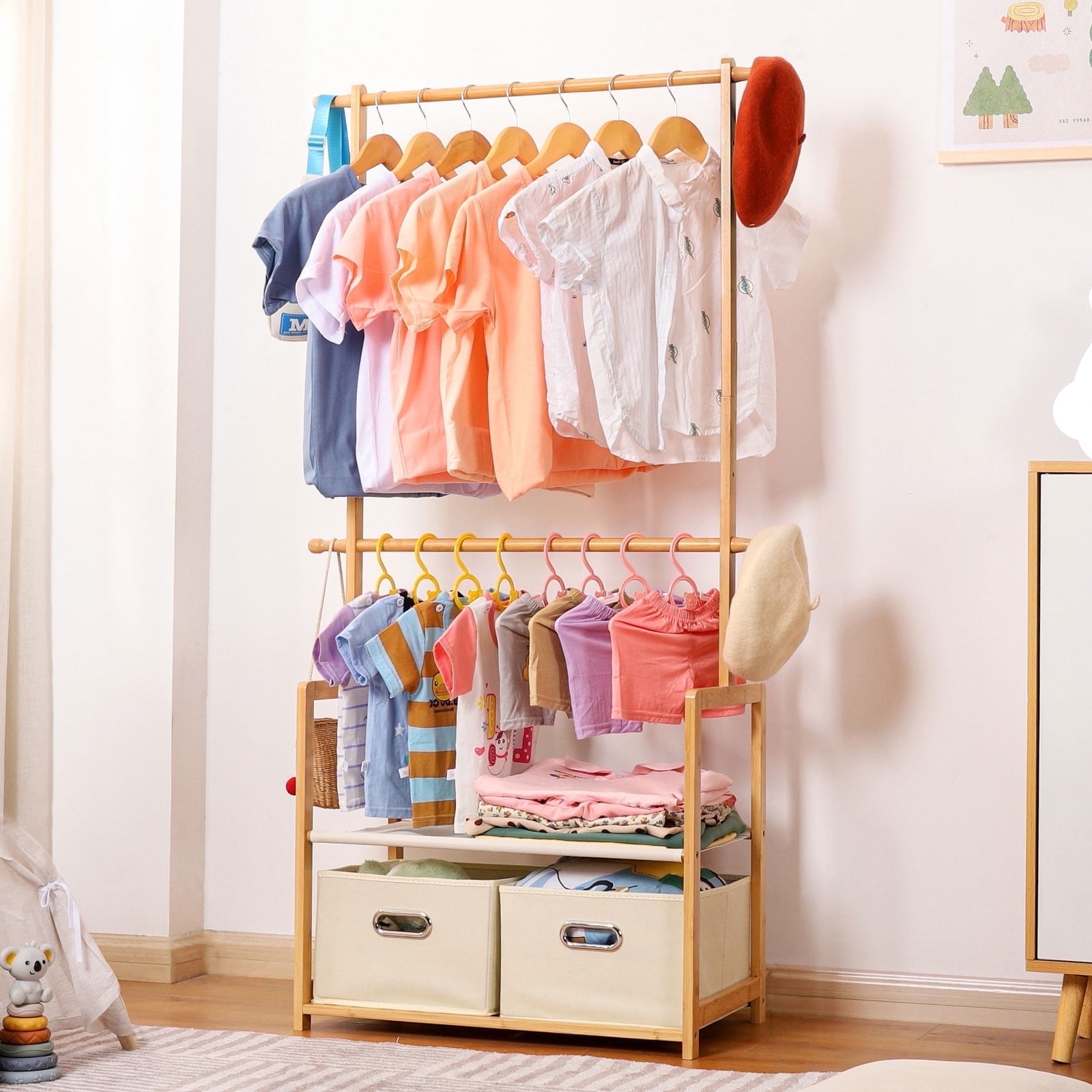 VigorPro Bamboo Closet Organizer, Freestanding Clothing Rack with ...