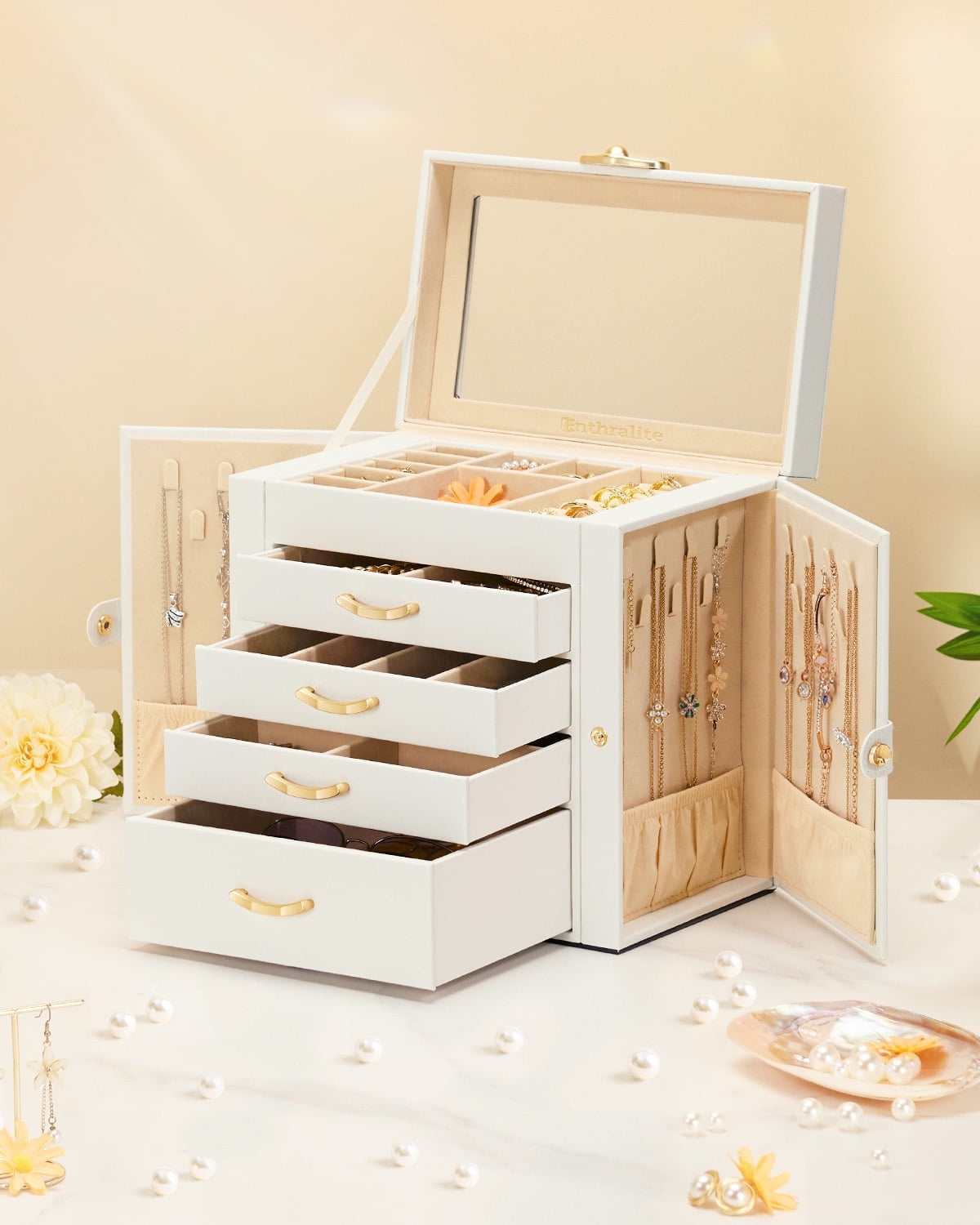 VigorPro Jewelry Box for Women Girls, Glass Top Display Jewelry ...