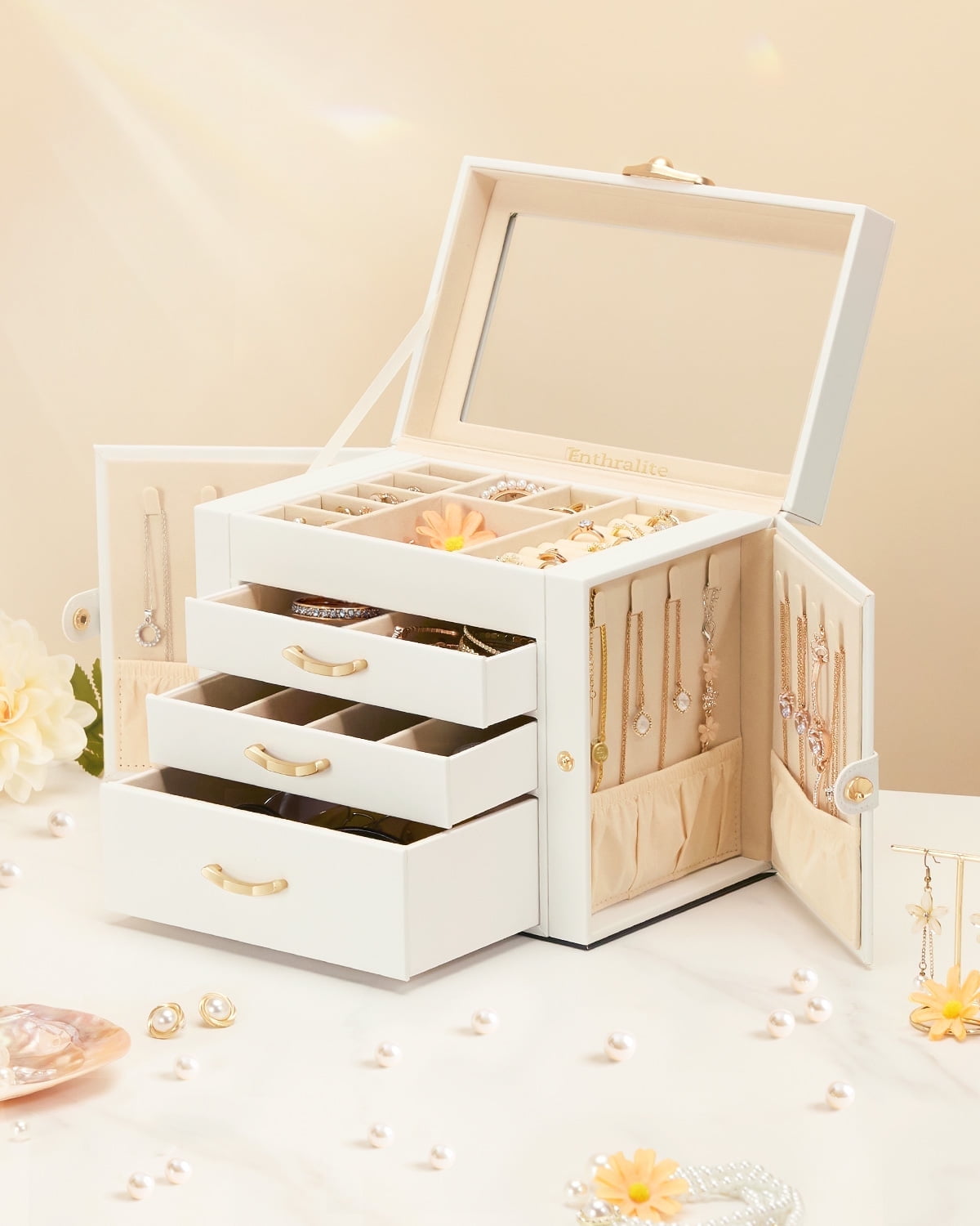 VigorPro Jewelry Box for Women Girls, Glass Top Display Jewelry ...