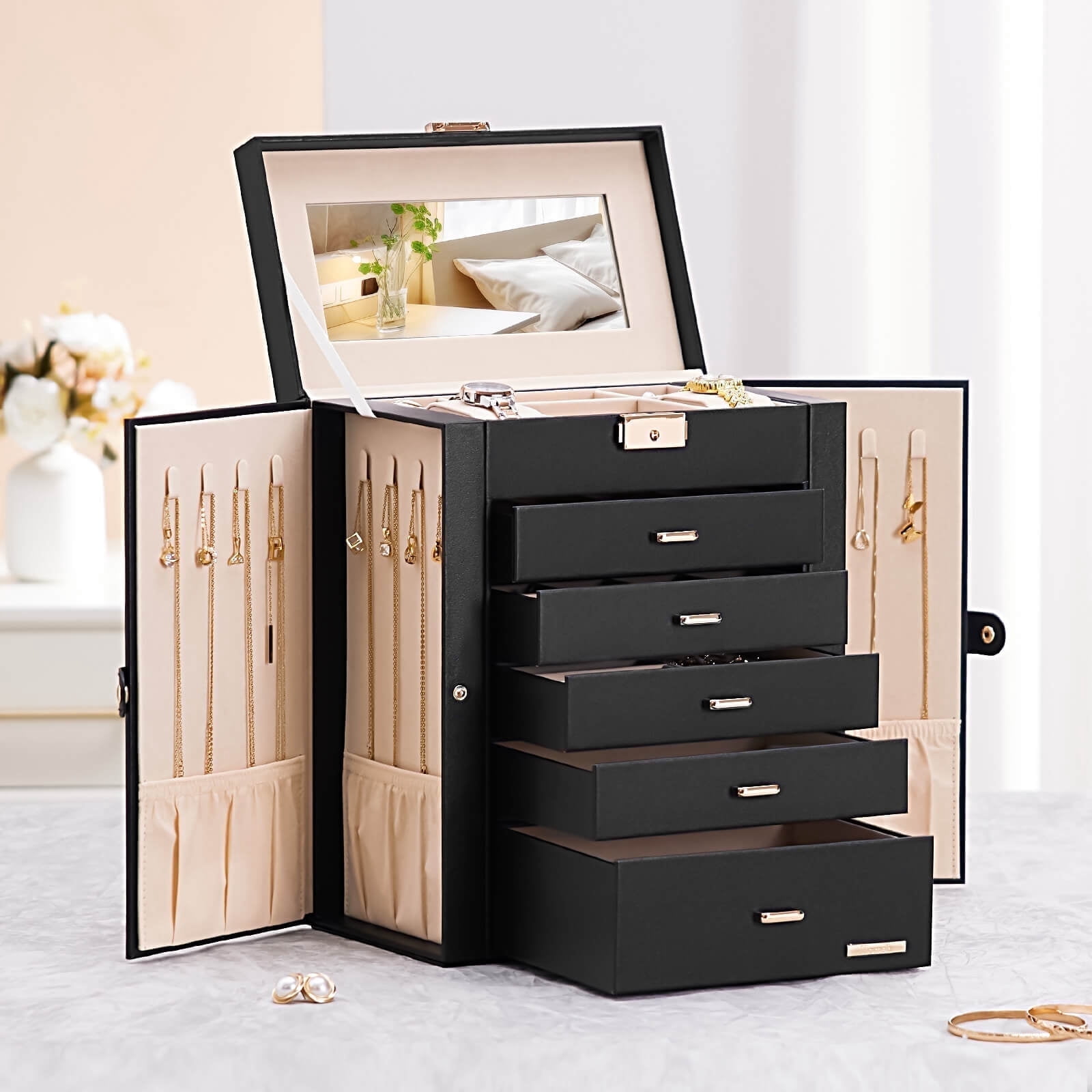 VigorPro Large Jewelry Box for Women, 6 Layers 5 Drawers Organizer with ...