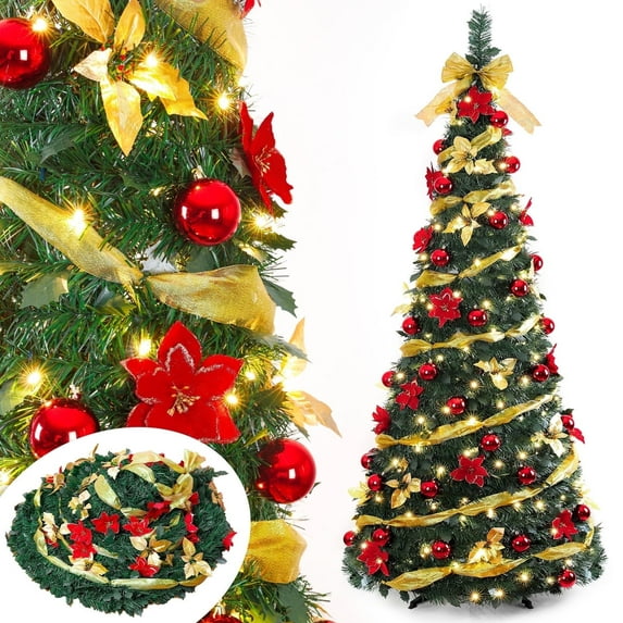 VigorPro Pre Lit Pop up Christmas Tree, 6FT, with Warm White Lights ...