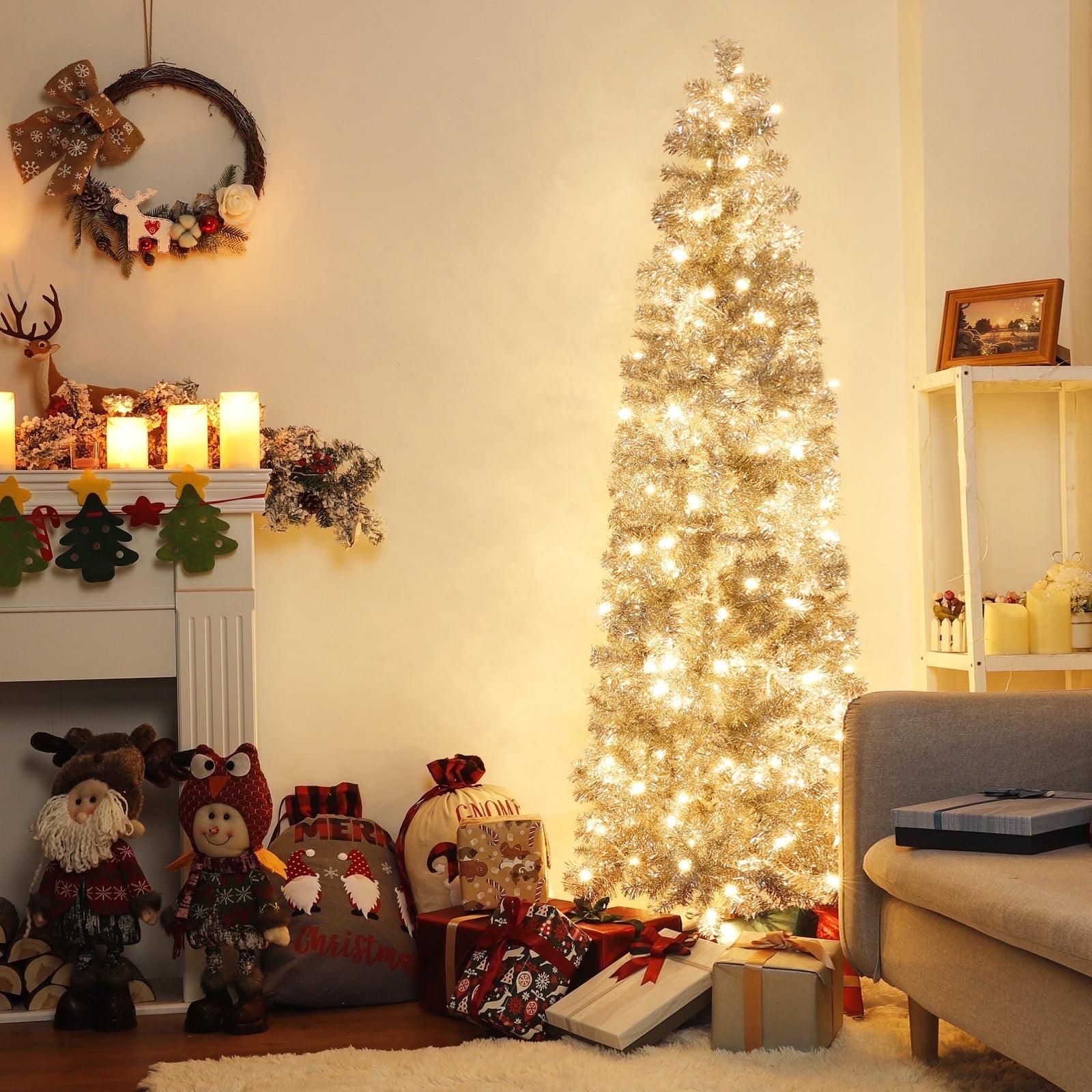 VigorPro Pre-lit Pencil Christmas Tree 6ft Artificial Xmas Tree with ...