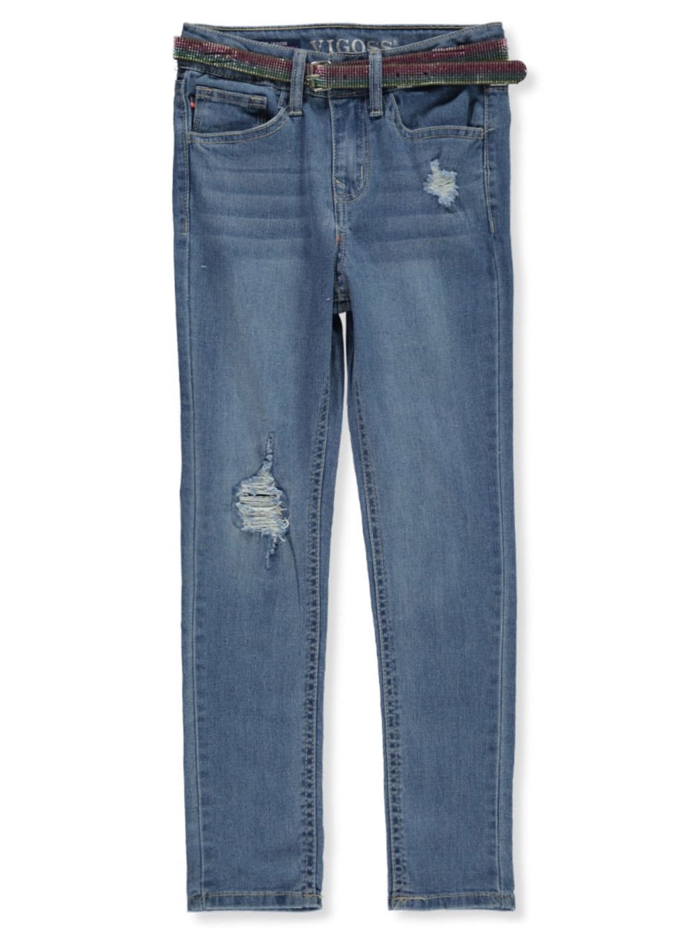 Vigoss Girls' Belted High-Rise Jeans - riviera blue, 10 (Big Girls ...