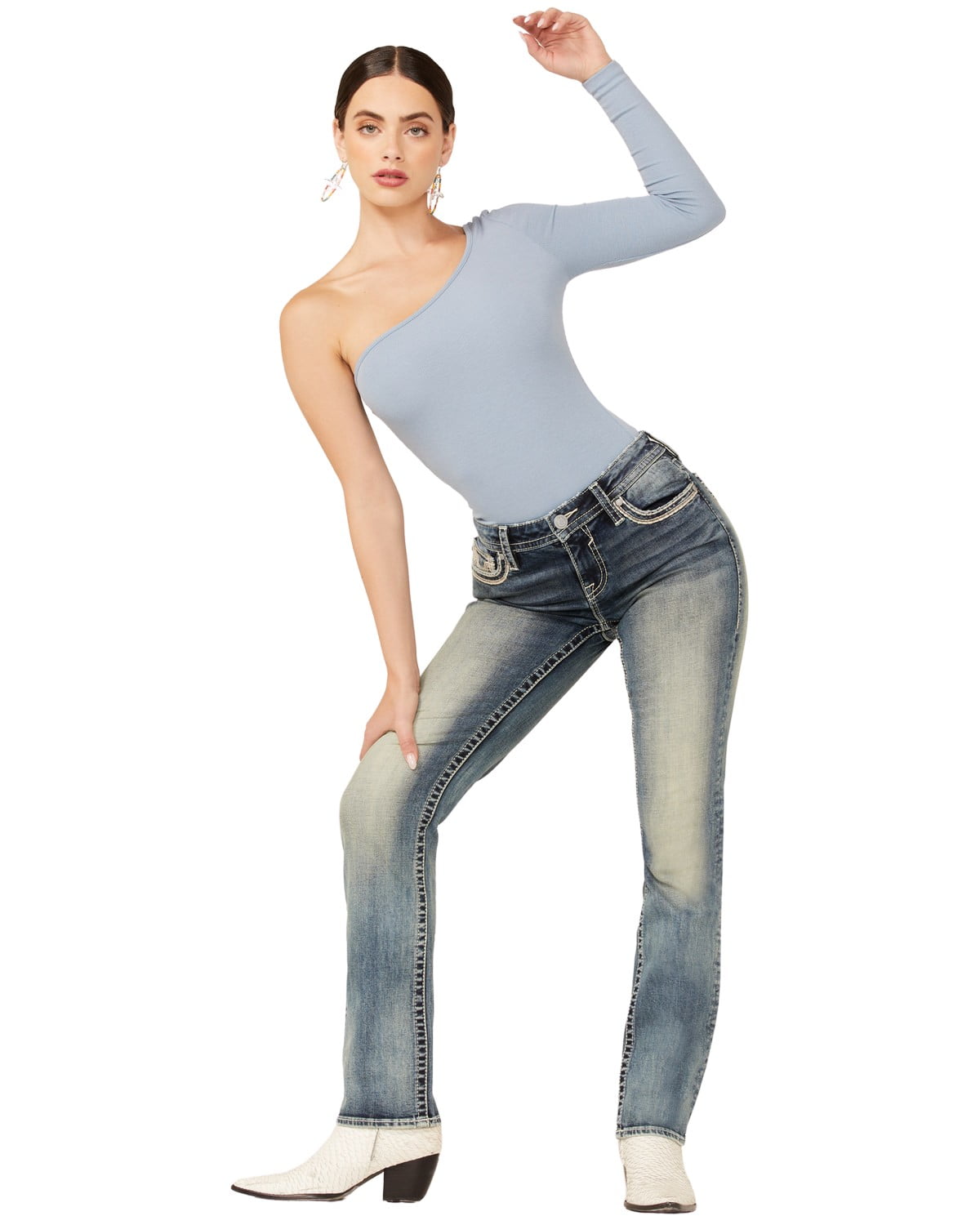 Vigoss Women's Mid Straight Vintage V-Pocket Denim Jeans - P01176A 6 ...