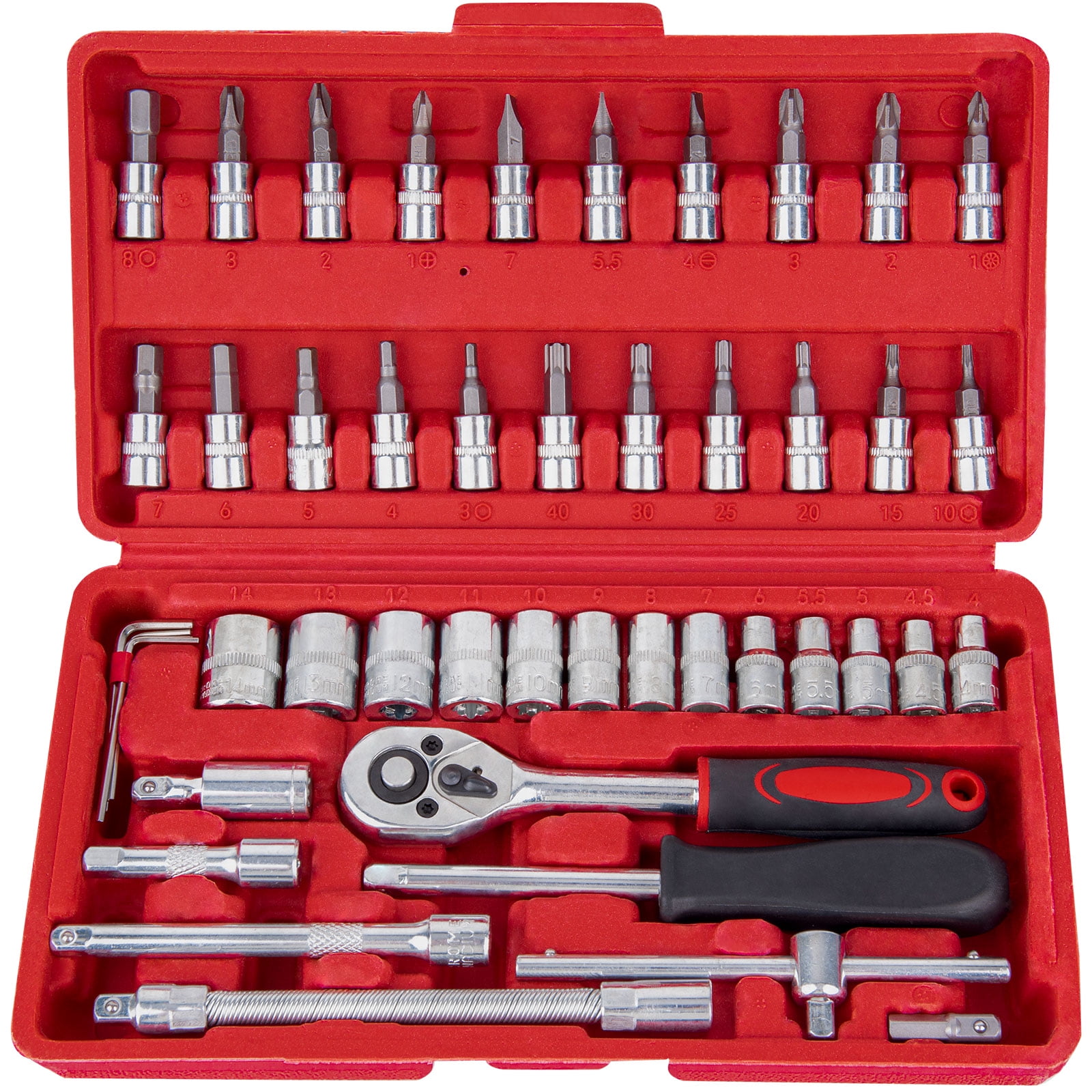 Vigrue 46-Piece 1/4-Inch Drive Steel Ratchet Socket Wrench Set for ...