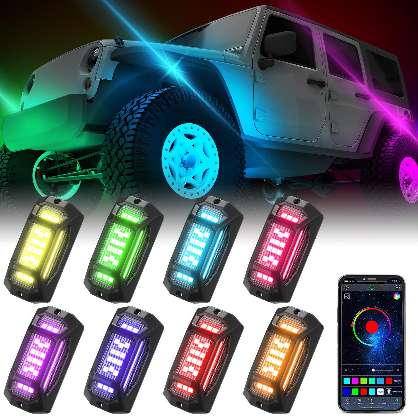 Vihose 8 Pods Rock Lights for BSL1 Trucks RGB Rock Lights Kit with App ...