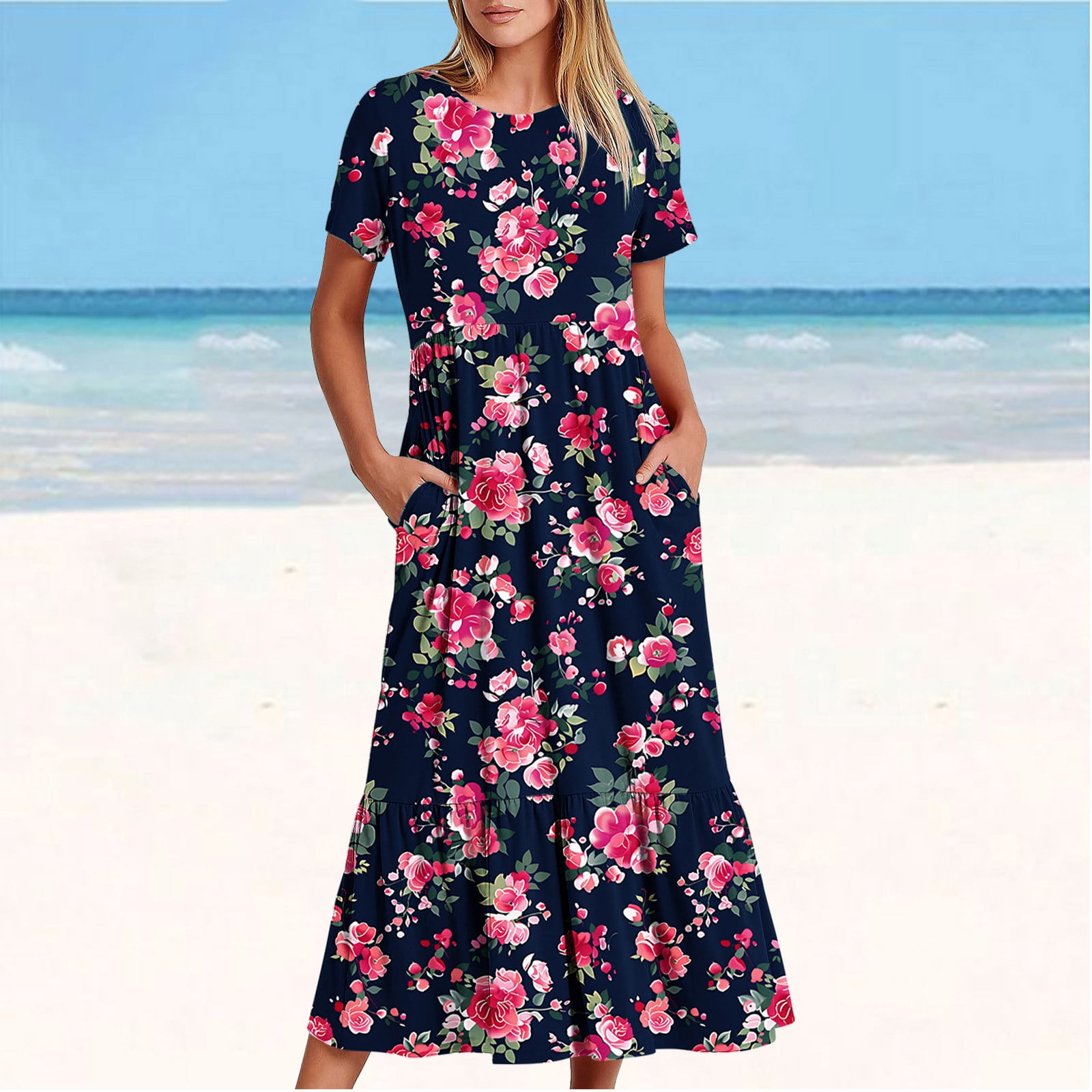 Viikei Casual Tiered Short Sleeve Dress,Women's Printing Casual Short ...