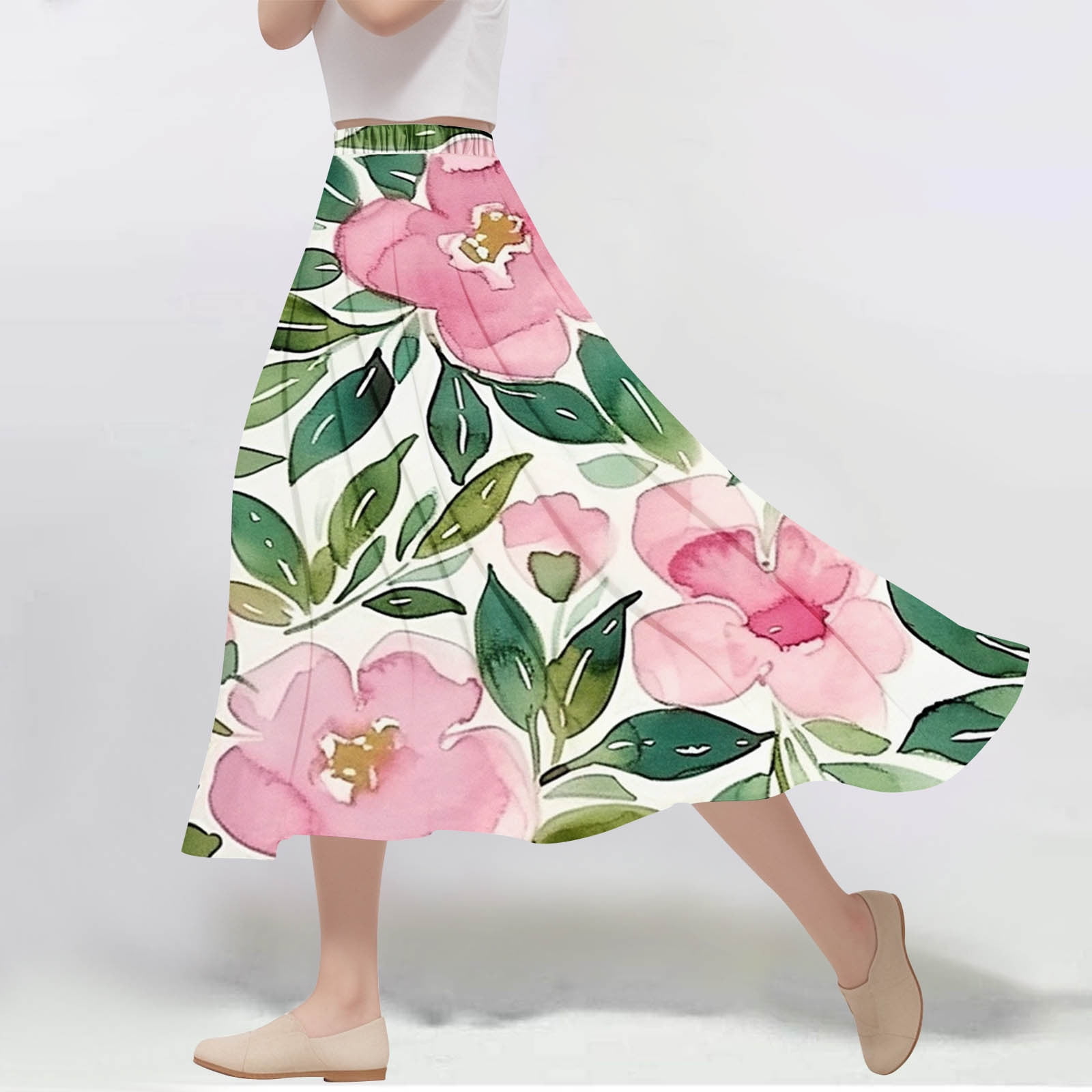 Viikei Women's Skirt with Asymmetrical Hem,Women's Casual Flowers ...