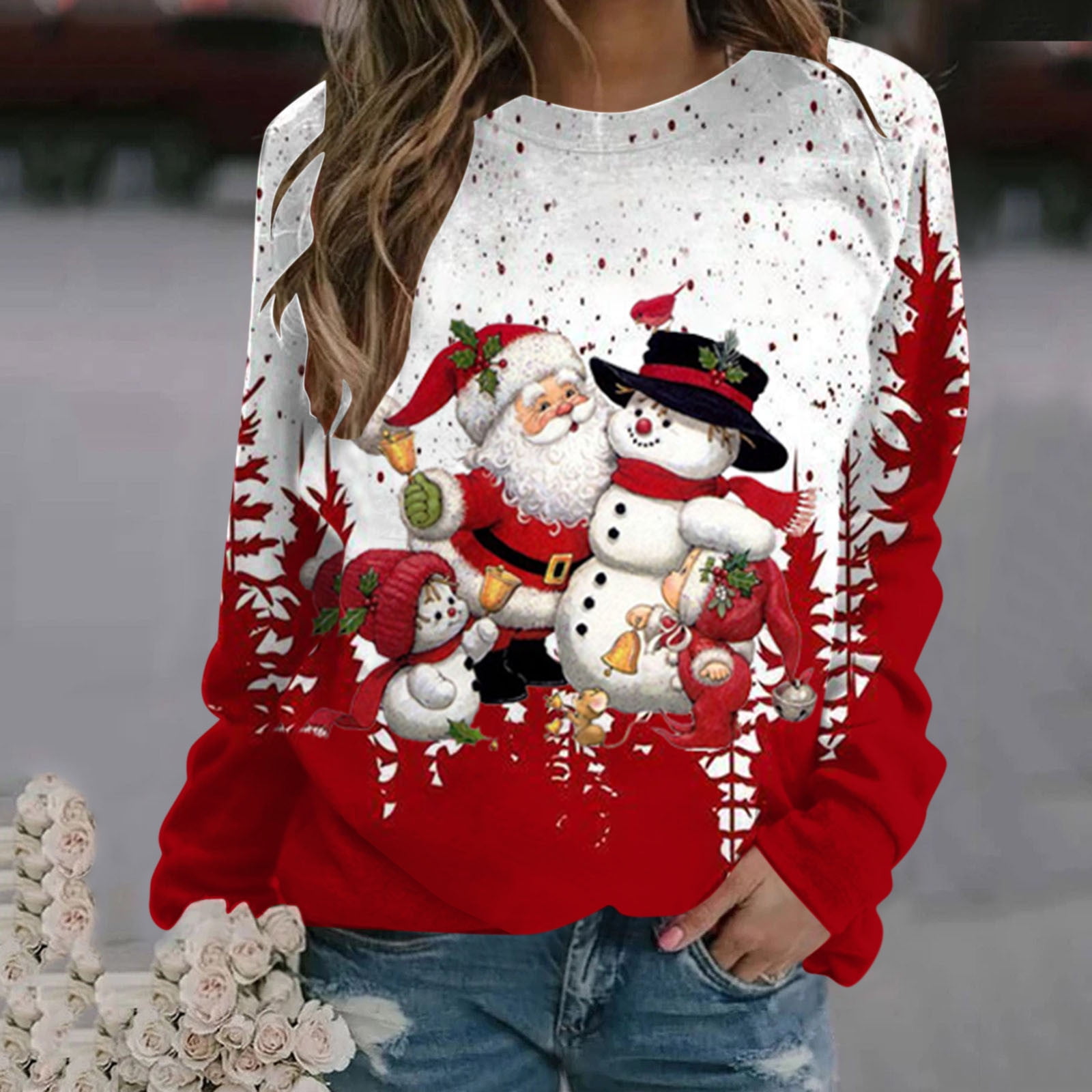 Viikei Women's Christmas Print Sweater, Snowman Santa Claus Design ...