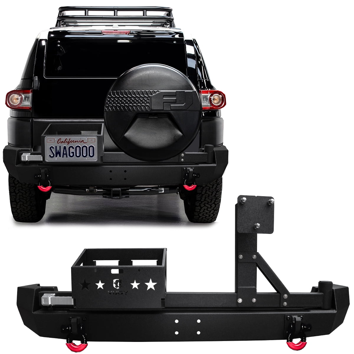 Vijay Textured Black Rear Bumper for 2007-2014 Toyota FJ Cruiser, Heavy ...
