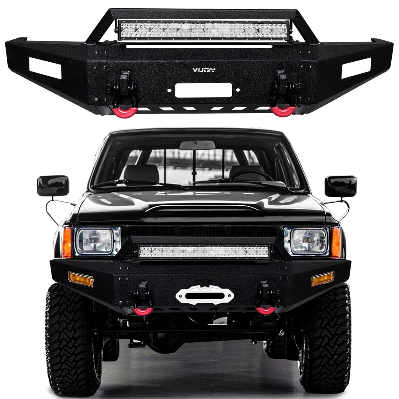 Vijay For 1989-1995 Toyota Pickup Black Front Bumper with D-Rings and ...