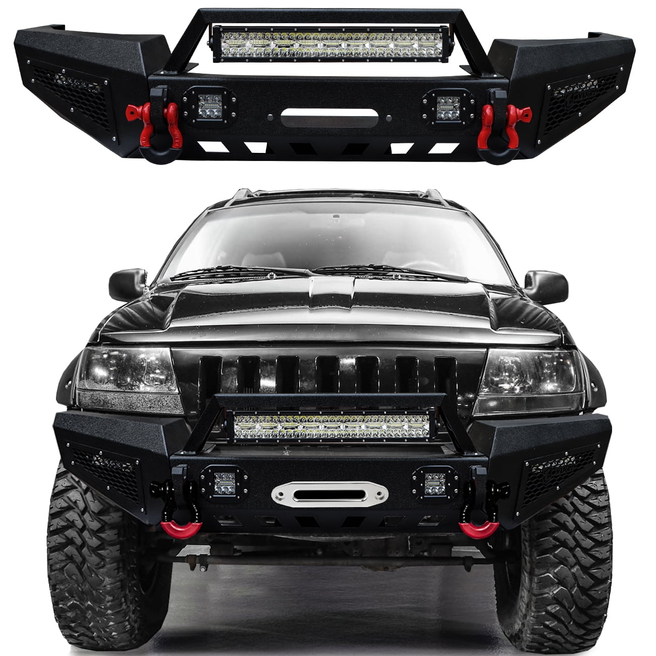 Vijay Alloy Steel Front Bumper with Winch Plate & LED Spotlights for ...