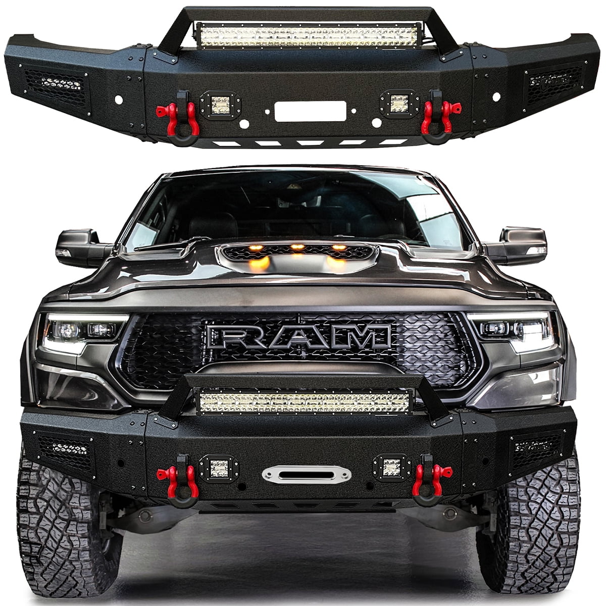 Vijay Front Bumper for 2021-2022-2023 Dodge Ram 1500 TRX Steel With LED ...