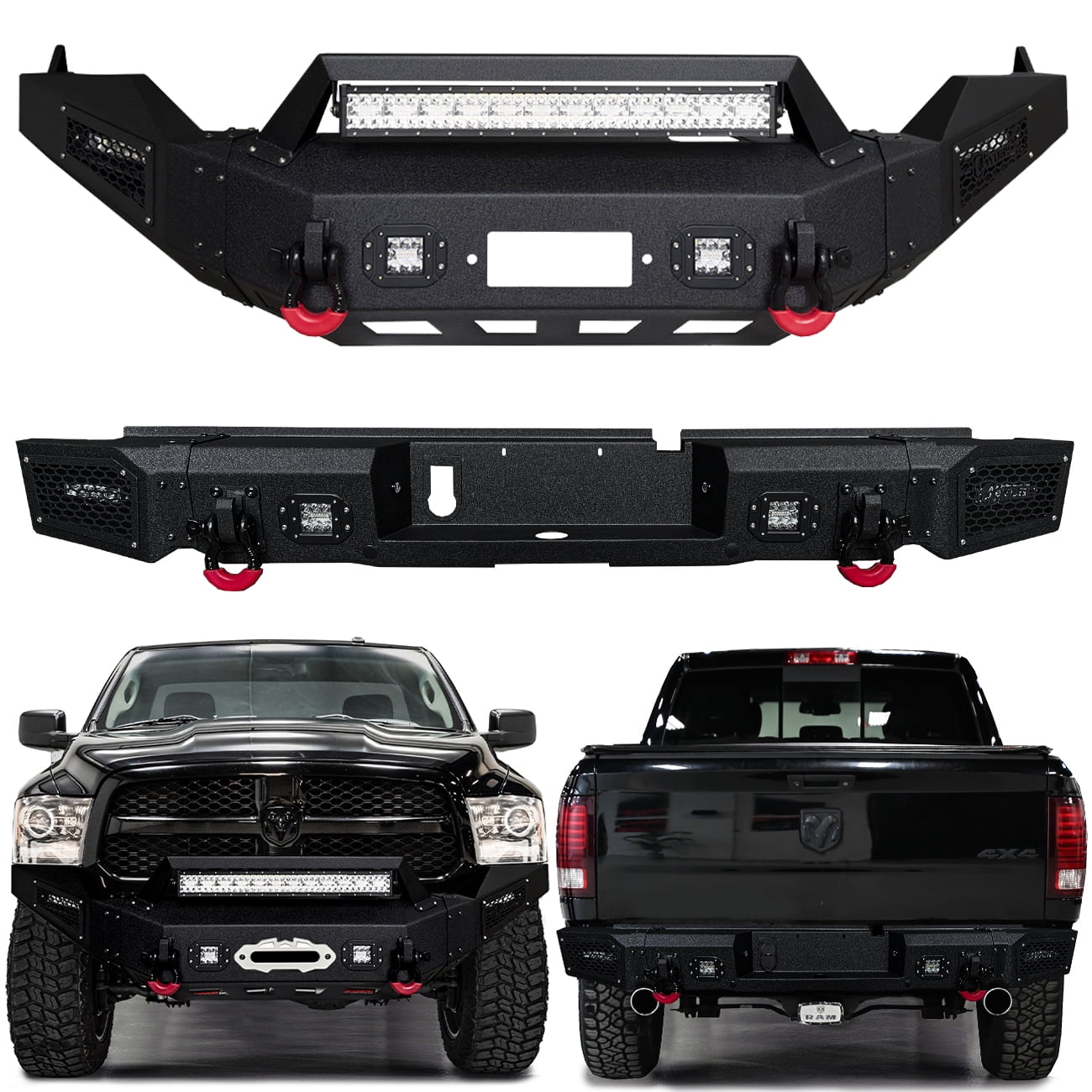 Vijay Front & Rear Bumpers Compatible with 2013-2018 Dodge Ram 1500 ...