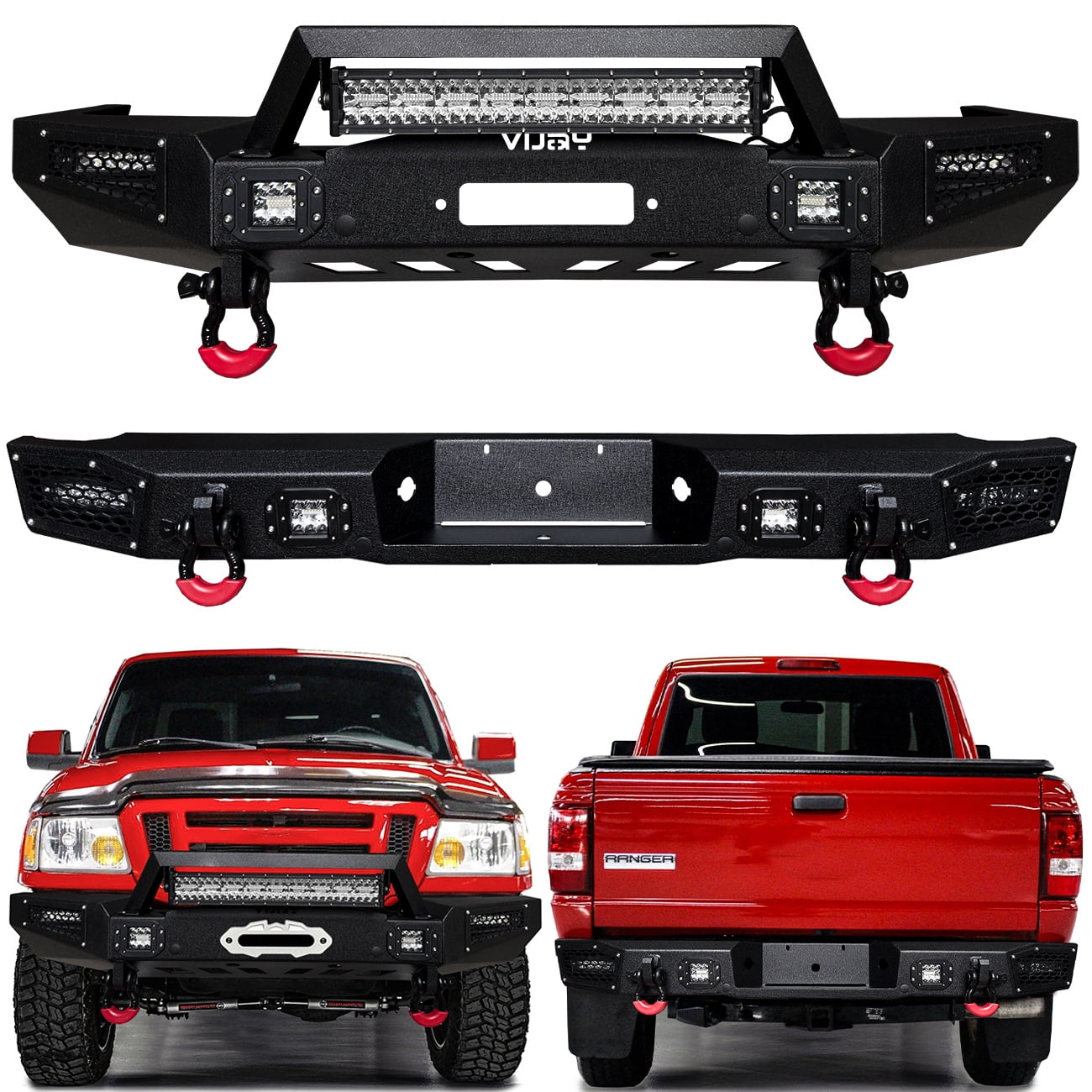 Vijay Front and Rear Bumper for 1993-2011 Ford Ranger with LED Lights ...
