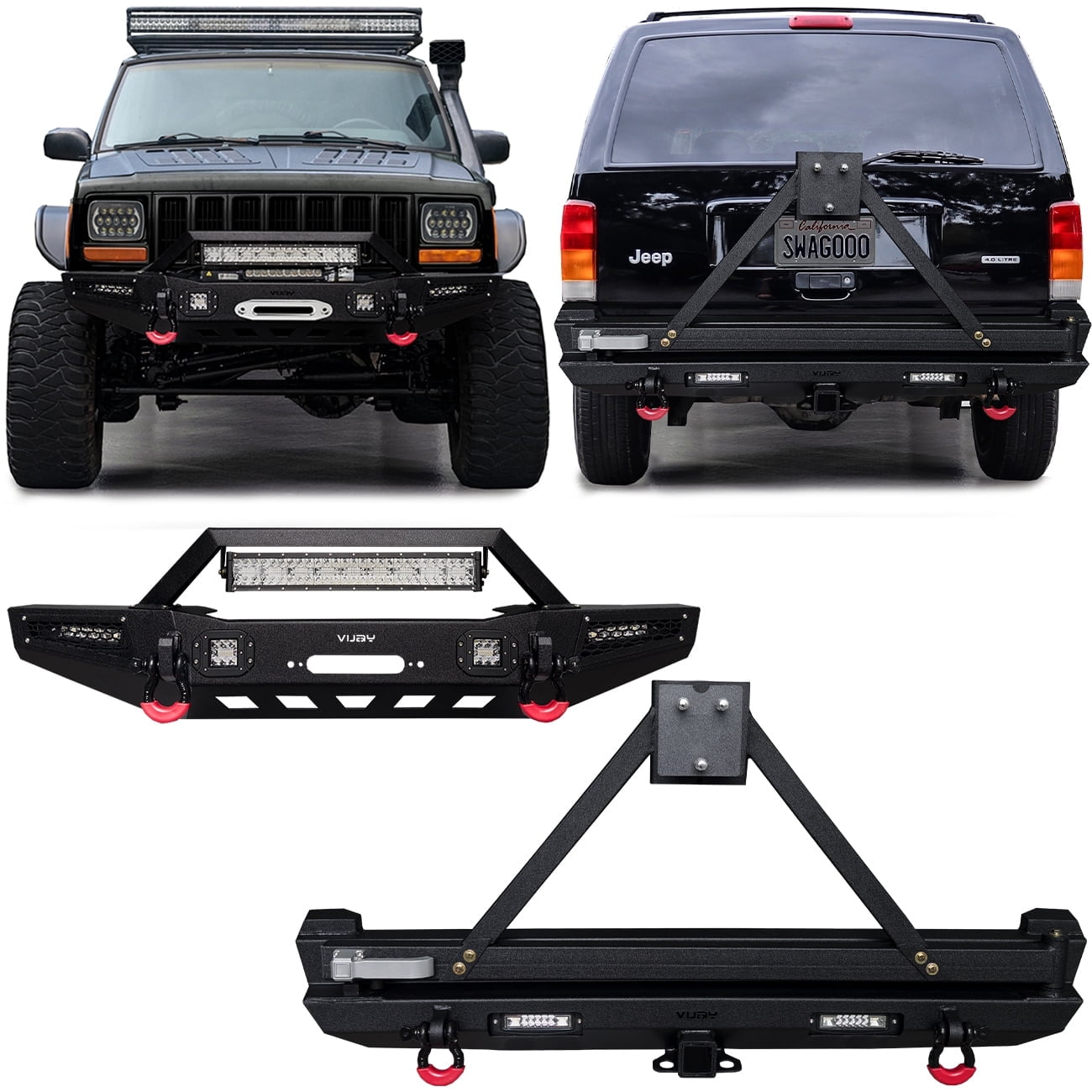 Vijay Alloy Steel Front and Rear Bumpers for 1984-2001 Jeep Cherokee XJ ...