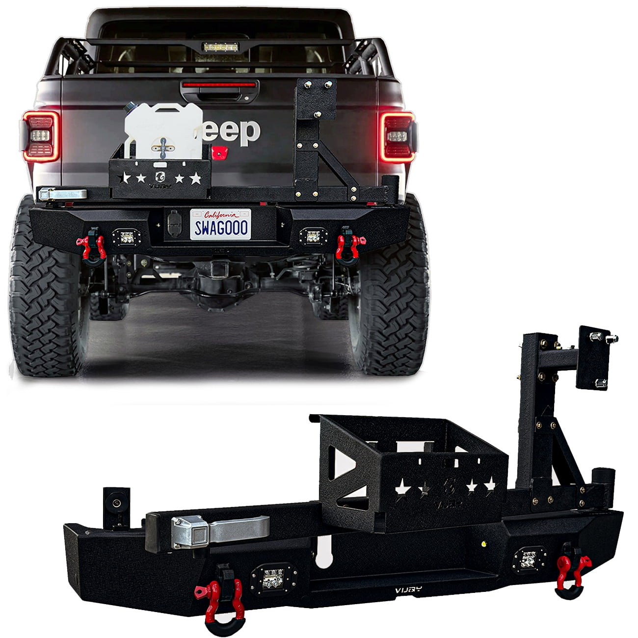 Vijay Rear Bumper for 2020-2024 Jeep Gladiator JT with Spare Tire Rack ...