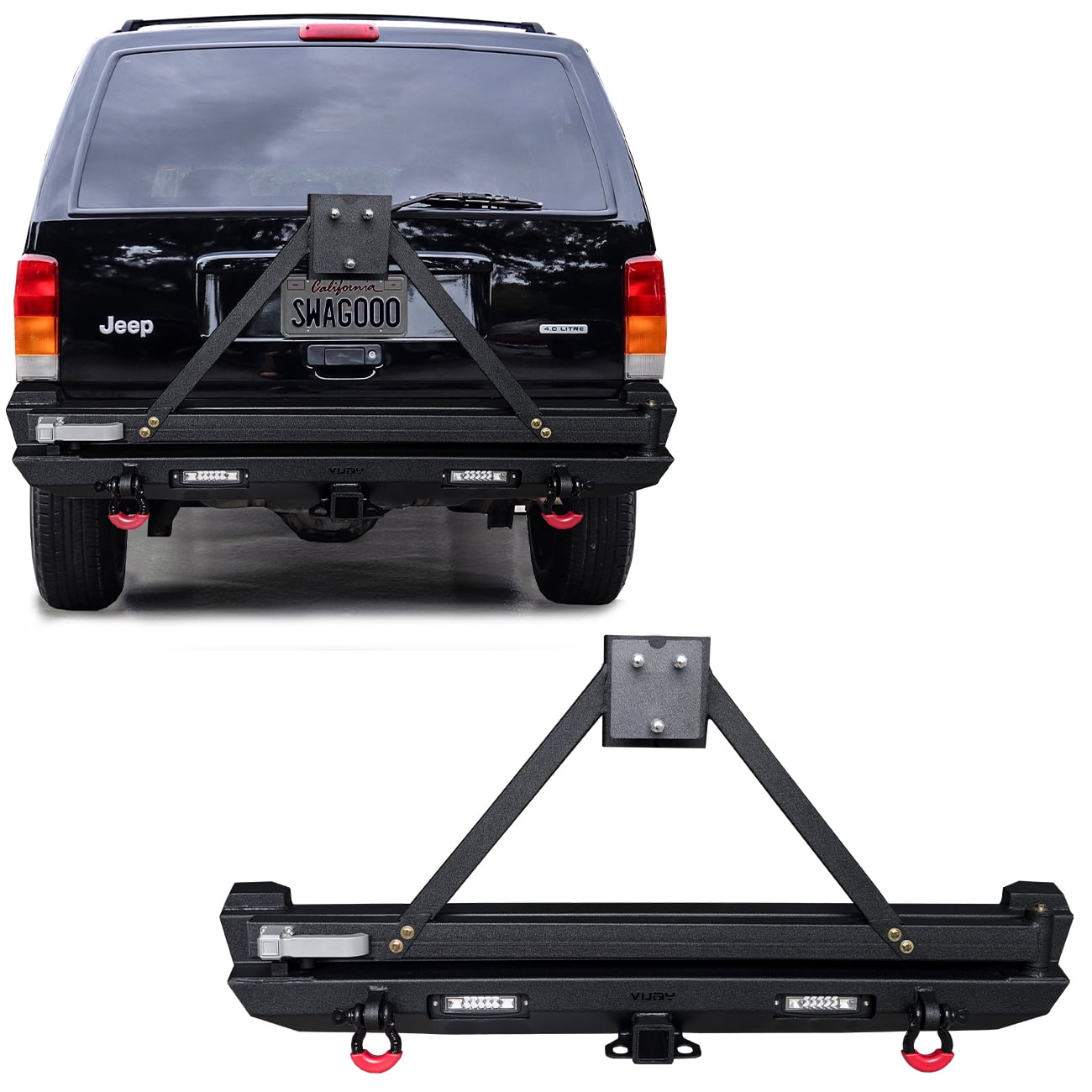 Vijay Rear Bumper with Spare Tire Rack, LED Lights, D-Rings for 1984 ...