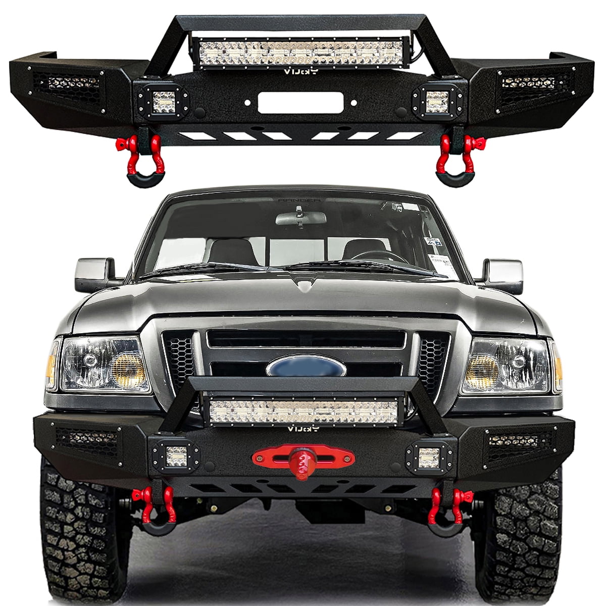 Vijay Front Bumper for 1993-2011 Ford Ranger with Winch Seat and LED ...