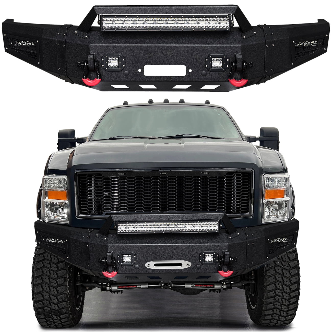 Vijay 2008-2010 F250/F350 Front Bumper with LED Lights, Winch Plate, D ...