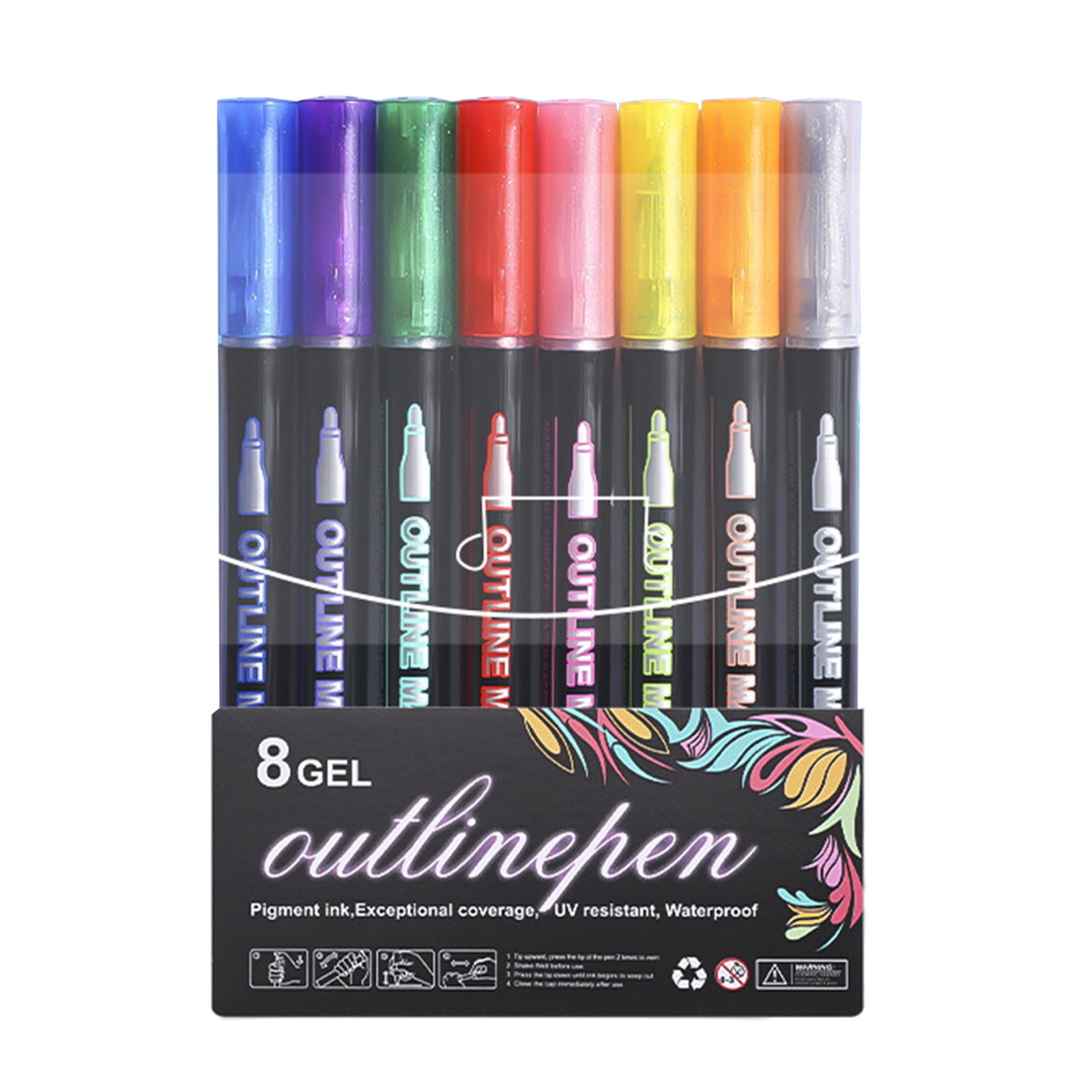 Vikakiooze 8 Colors Outline Markers Glint Double Line Marker Pen Set ...