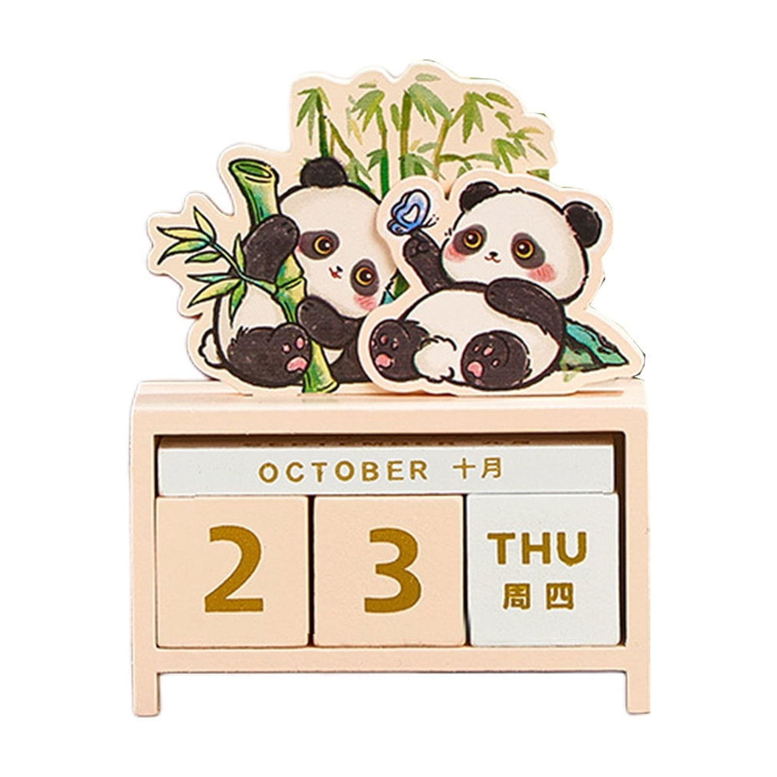 Vikakiooze Cute Pandas Wooden Calendar Ornaments Wooden Perpetual ...