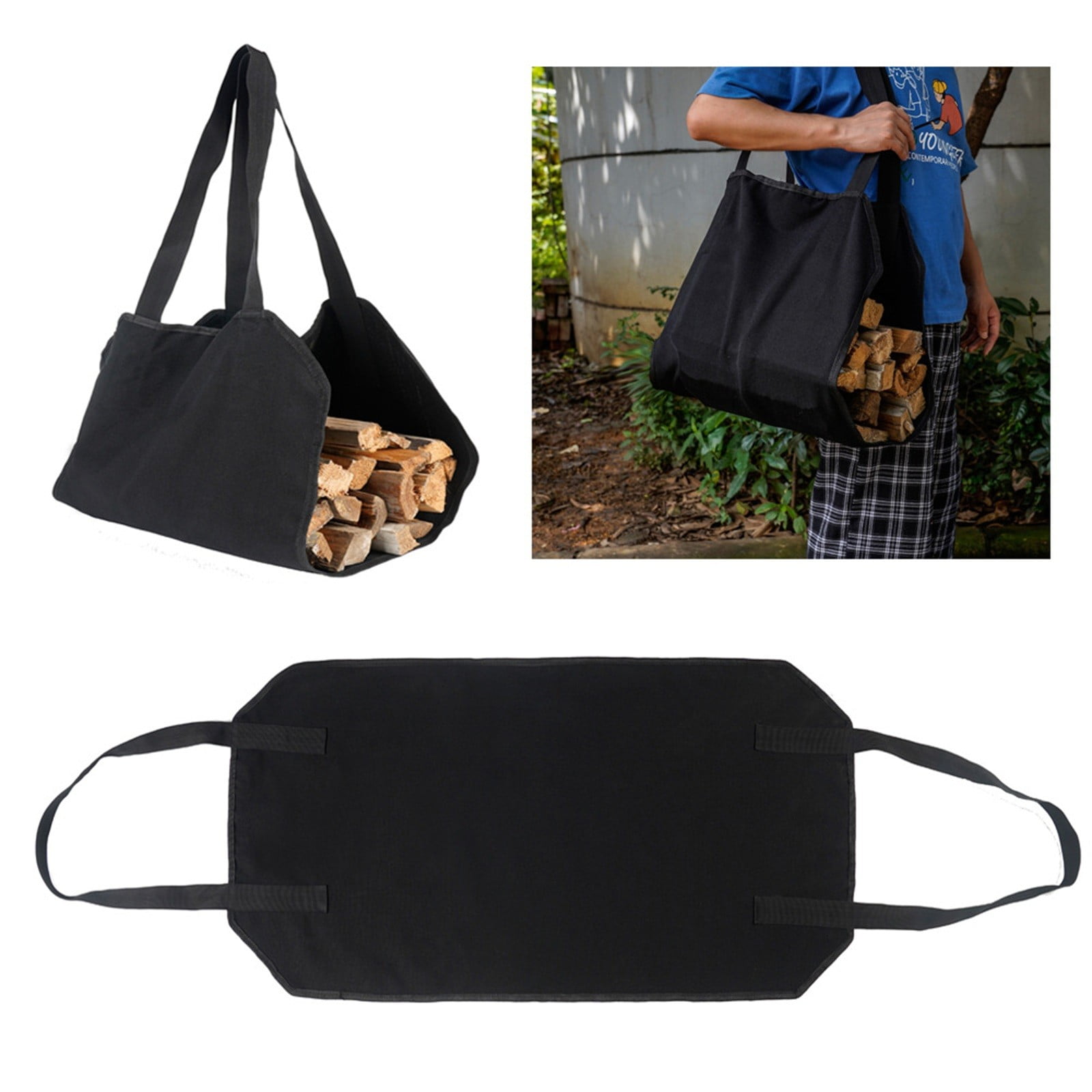 Vikakiooze Firewood Log Carrier Bag - Waxed Canvas Wood Bag - Fireplace ...