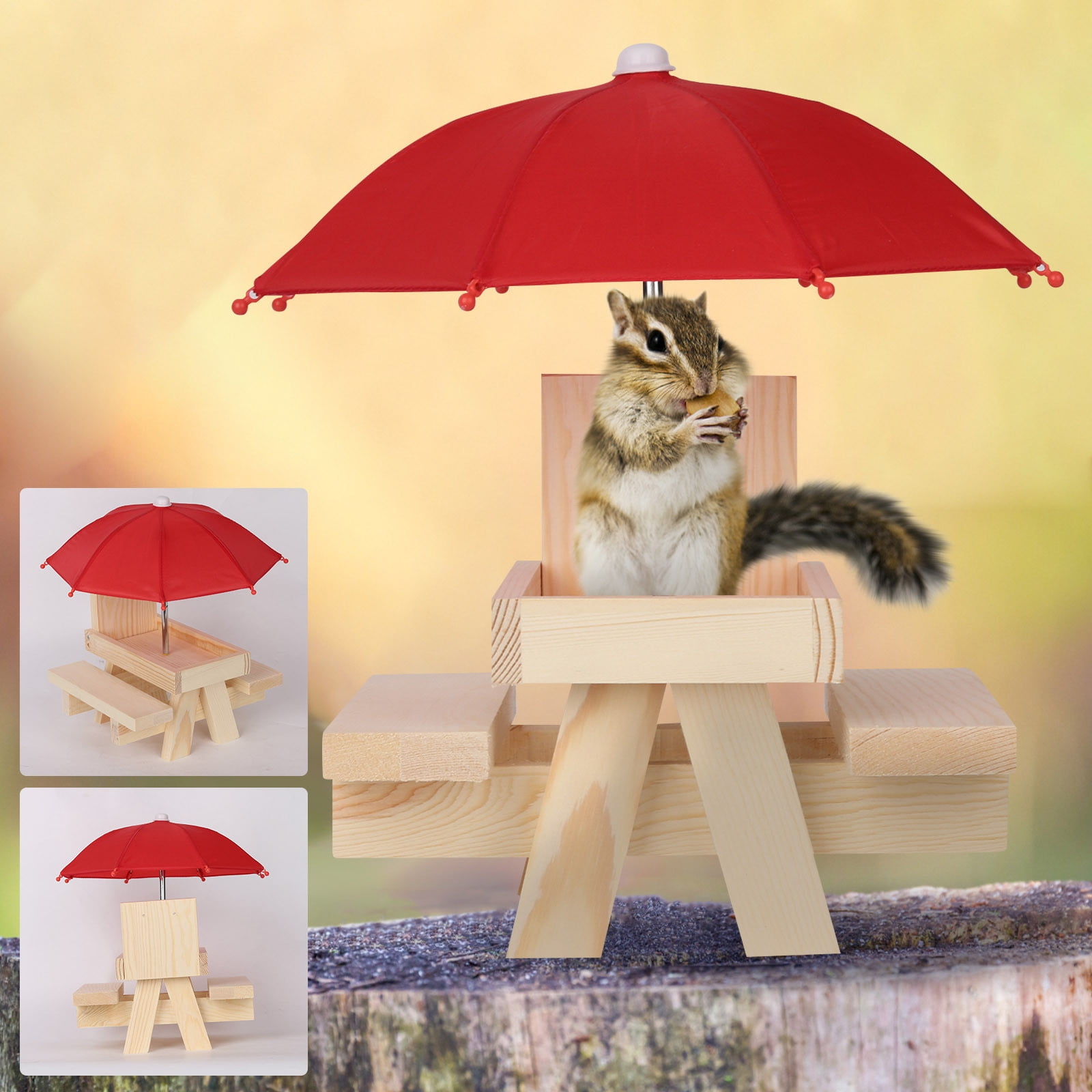 Vikakiooze Outdoor Animal Feeder Wooden Squirrel Picnic Table with Two ...