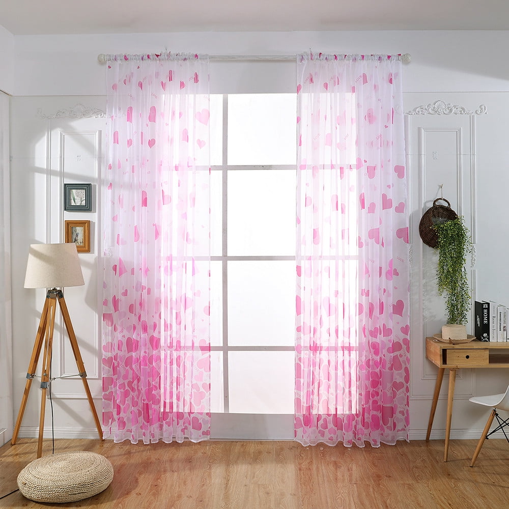 Vikakiooze Heart Shaped Curtain Tulle Window Treatment Voile Drape ...