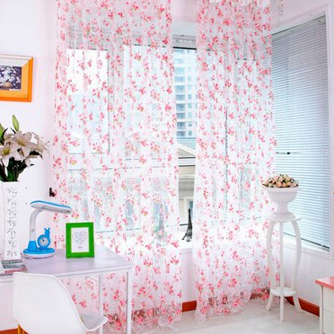 Vikakiooze Leaves Sheer Curtain Tulle Window Treatment Voile Drape ...