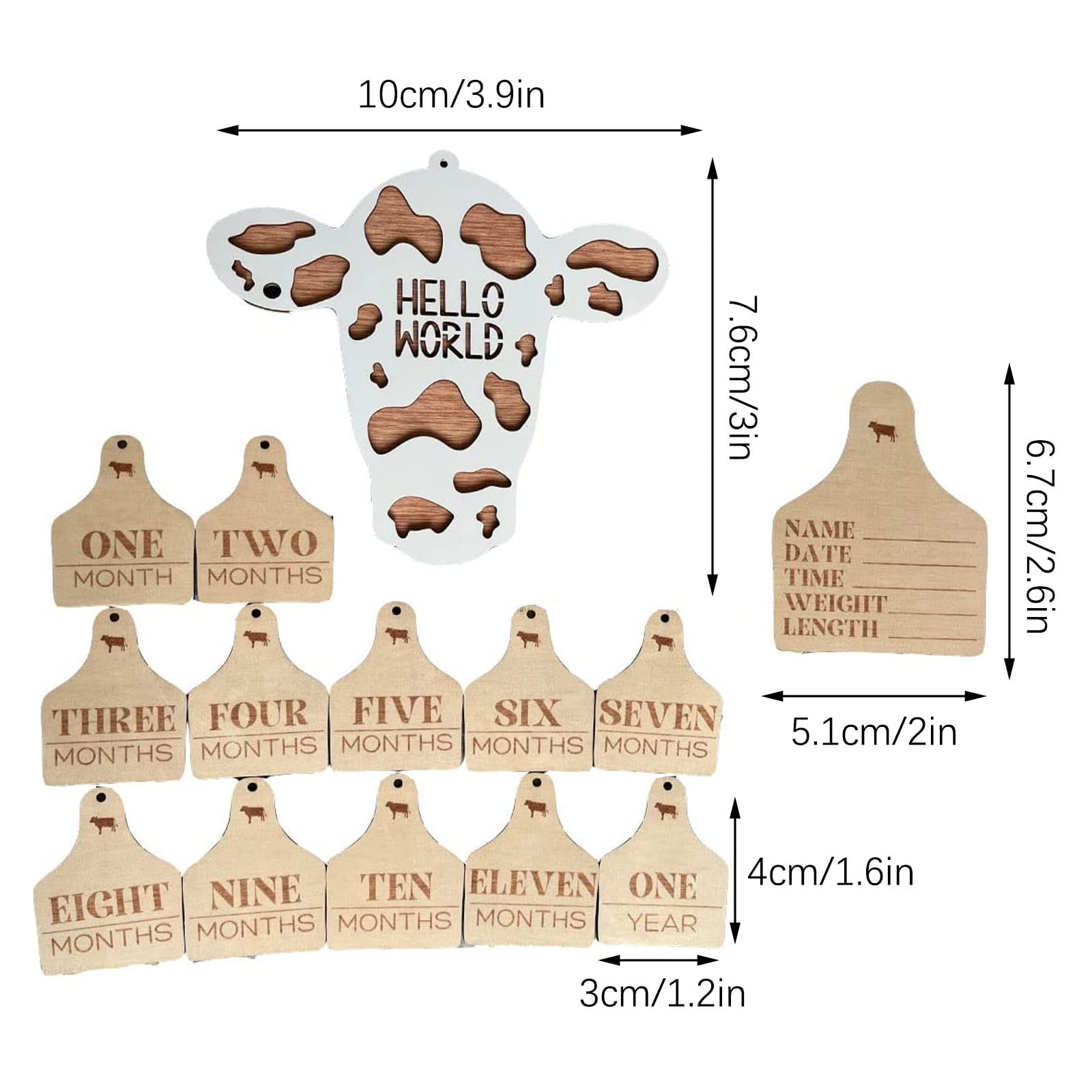Vikakiooze Home Decor, 14Pcs Wooden 3D Cow Themed Baby Monthly Markers ...
