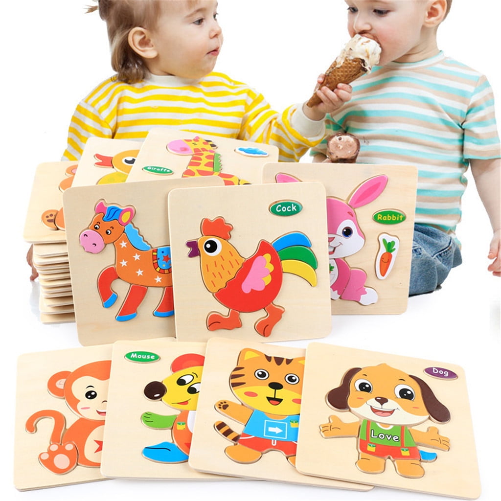 Vikakiooze Home Decor Multi Shape Wooden Cute Puzzle Educational ...