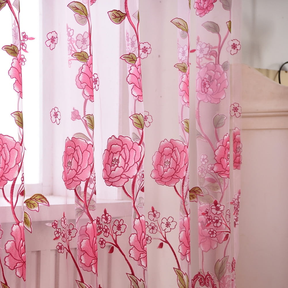 Vikakiooze Leaves Sheer Curtain Tulle Window Treatment Voile Drape ...