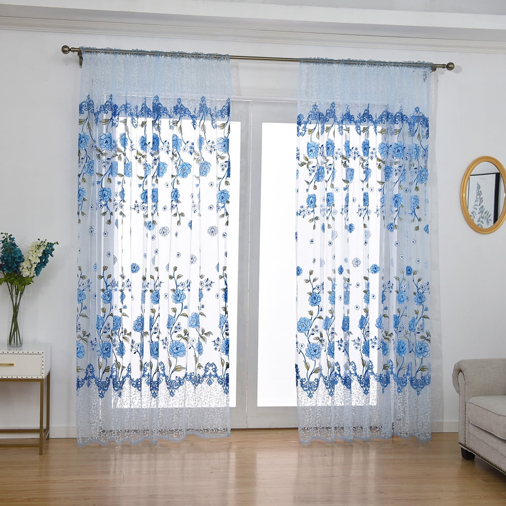 Vikakiooze Leaves Sheer Curtain Tulle Window Treatment Voile Drape ...
