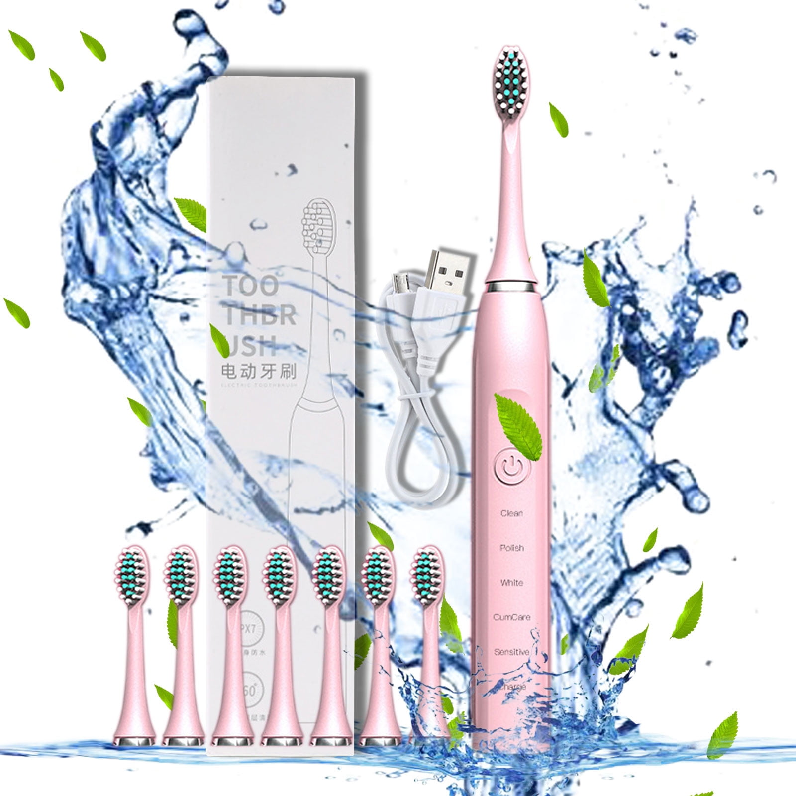 Vikakiooze Pink Electric Toothbrush, Electric Toothbrush With 8 Brush ...