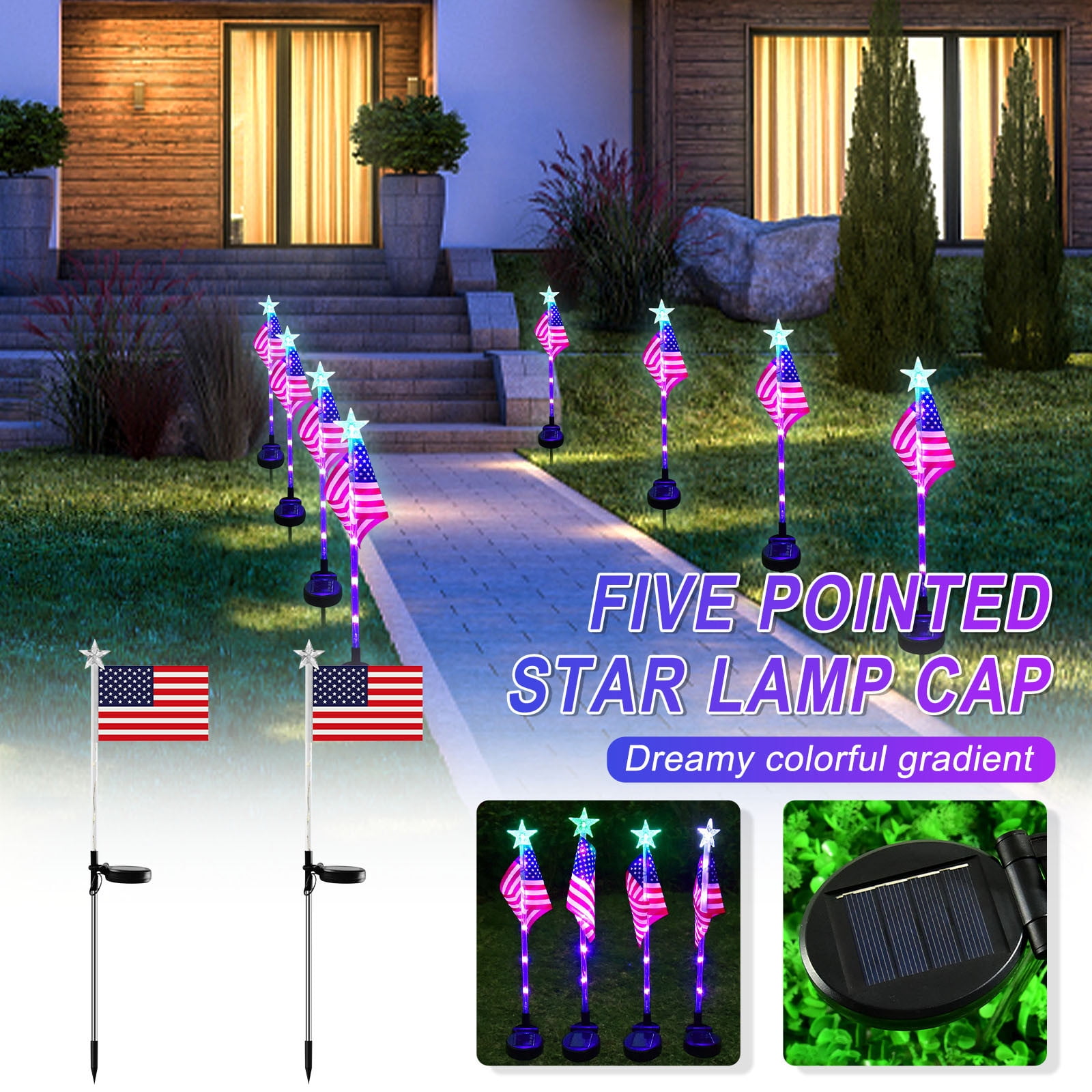 Vikakiooze Solar American Flag Light Yard Light Home Garden Courtyard ...