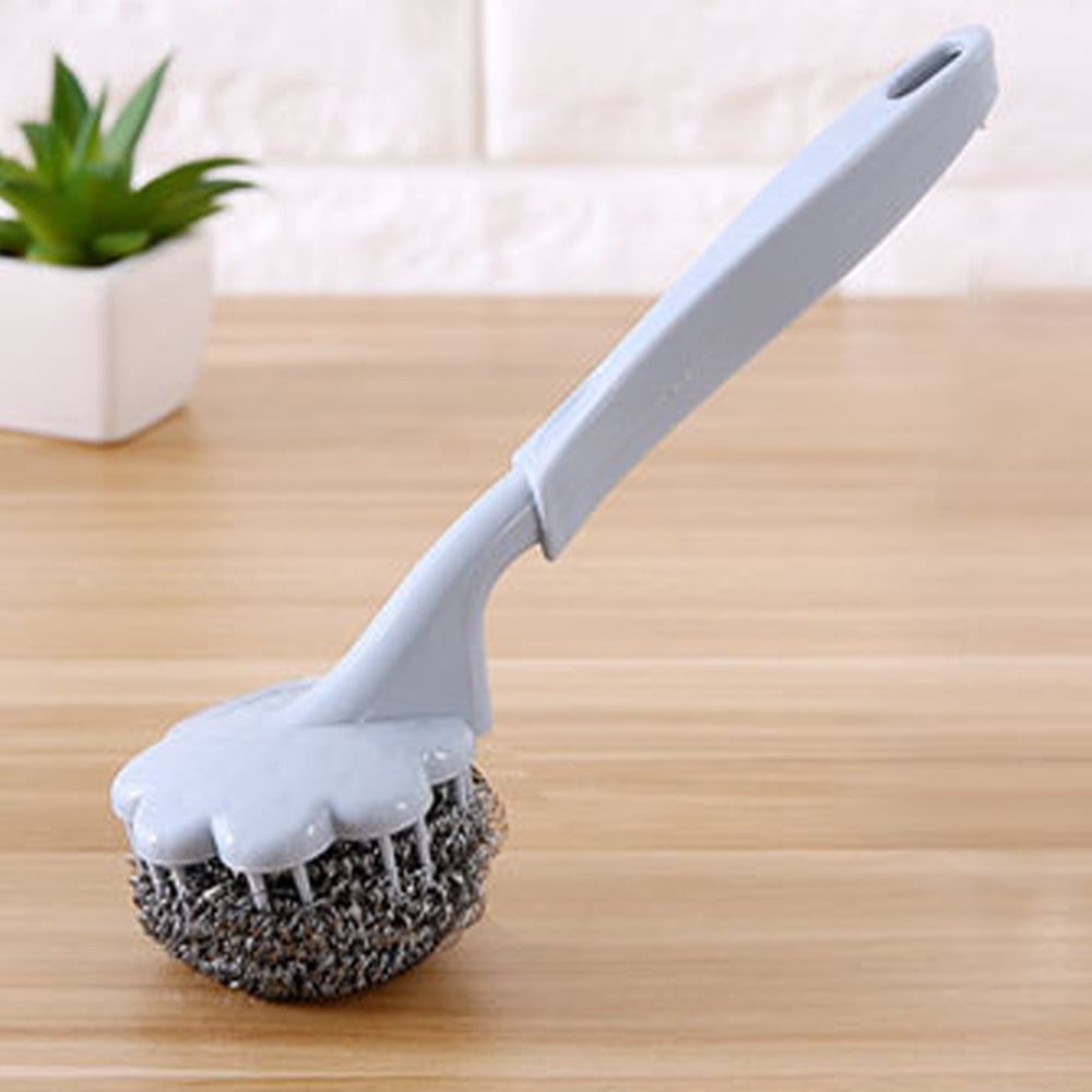 Vikakiooze Stainless Steel Wire Ball Washing Pot Brush With Handle ...