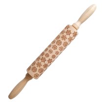 SuoKom Christmas Rolling Pin Engraved Carved Wood Embossed Rolling Pin ...